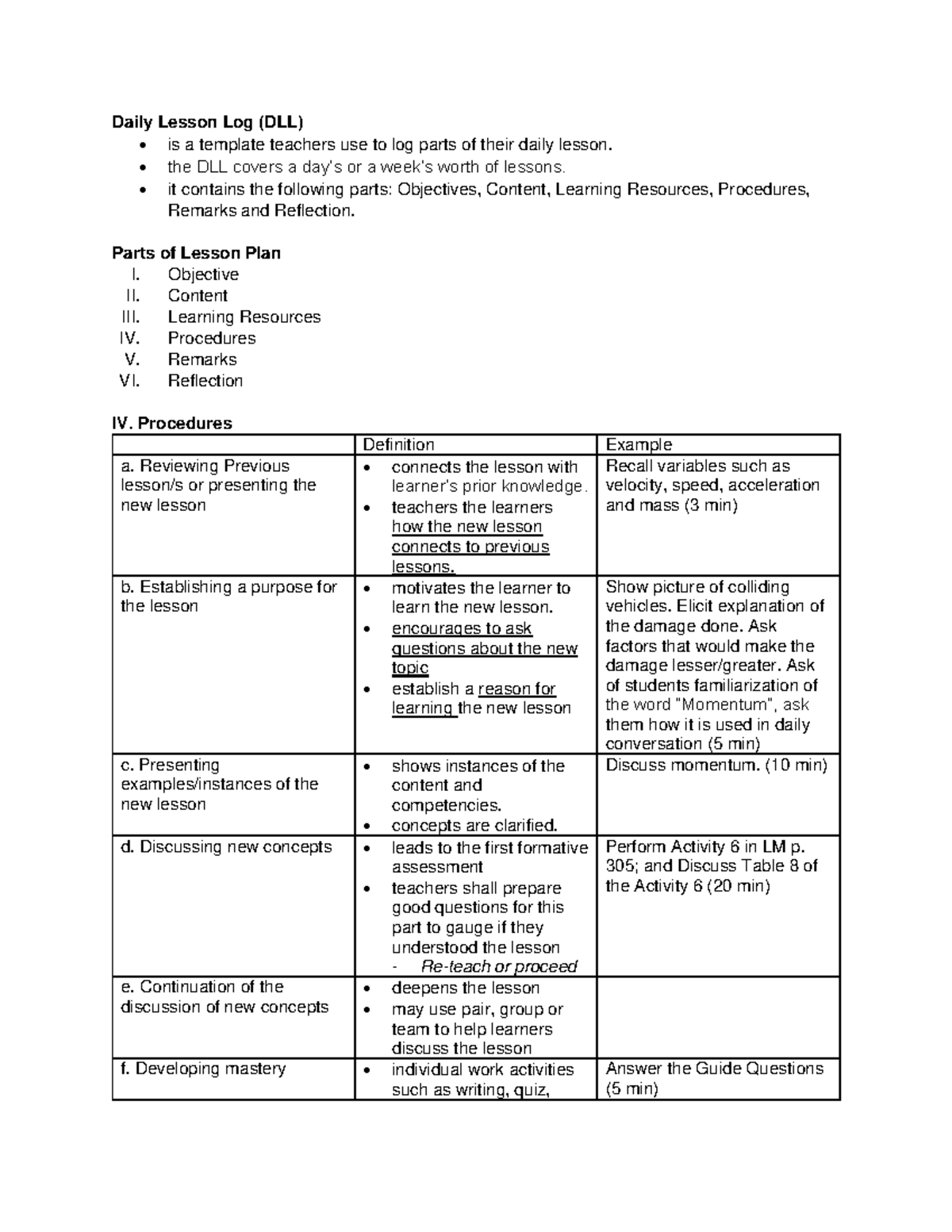 DLL Parts and Definitions: A Comprehensive Lesson Guide - Studocu