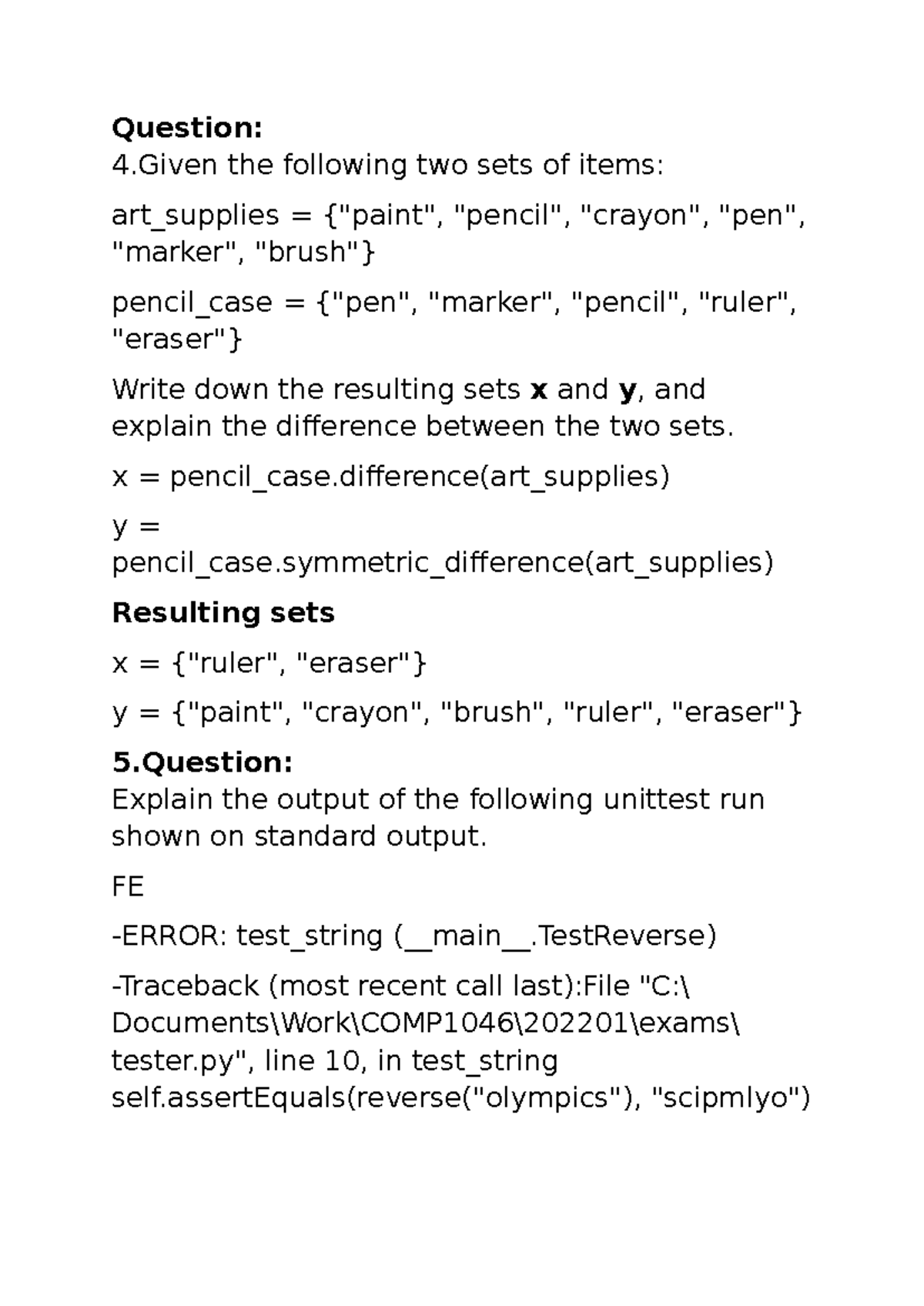 Oopdoc 3 - Sample Final Exam Questions and Explanations - Studocu