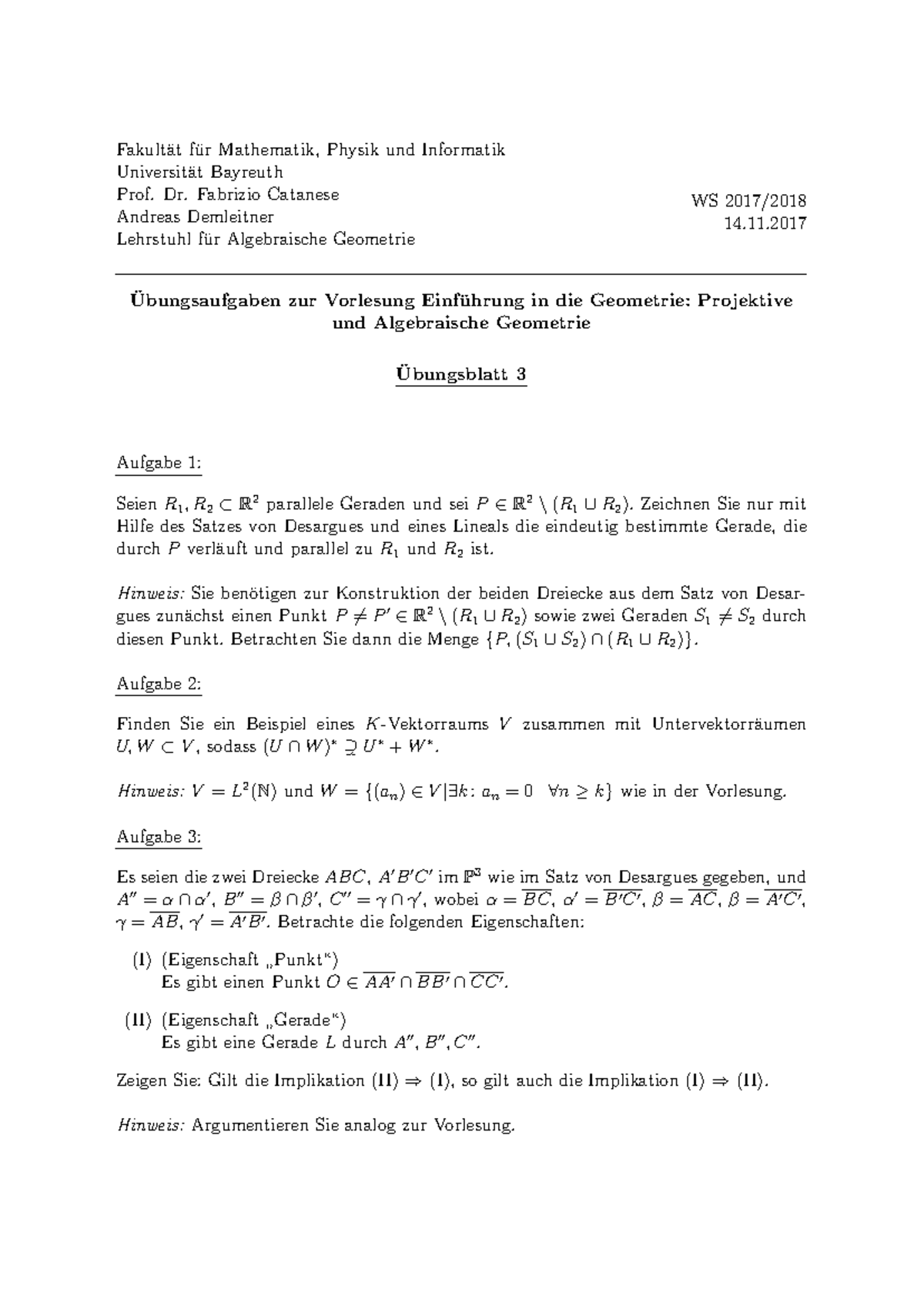 Proj Geom 17 18 Blatt 4 v4 - Universit ̈at Bayreuth Prof. Dr. Fabrizio ...