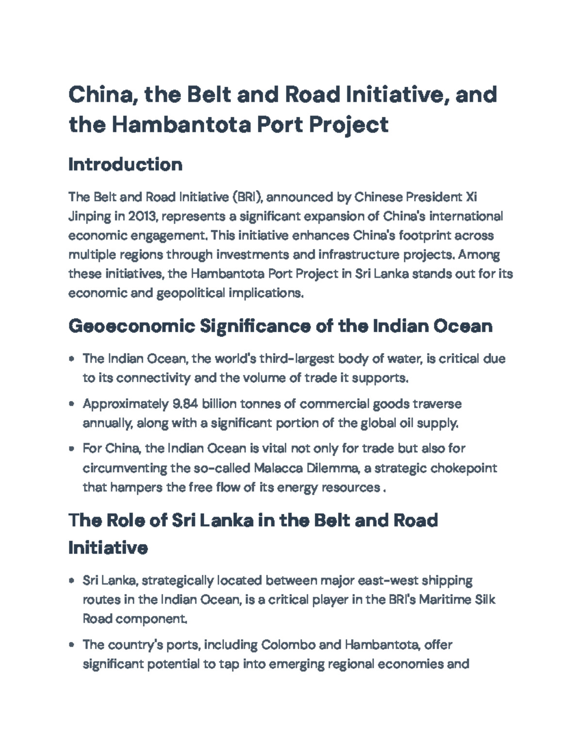 China's Belt and Road Initiative: Geopolitical Impact of Hambantota ...