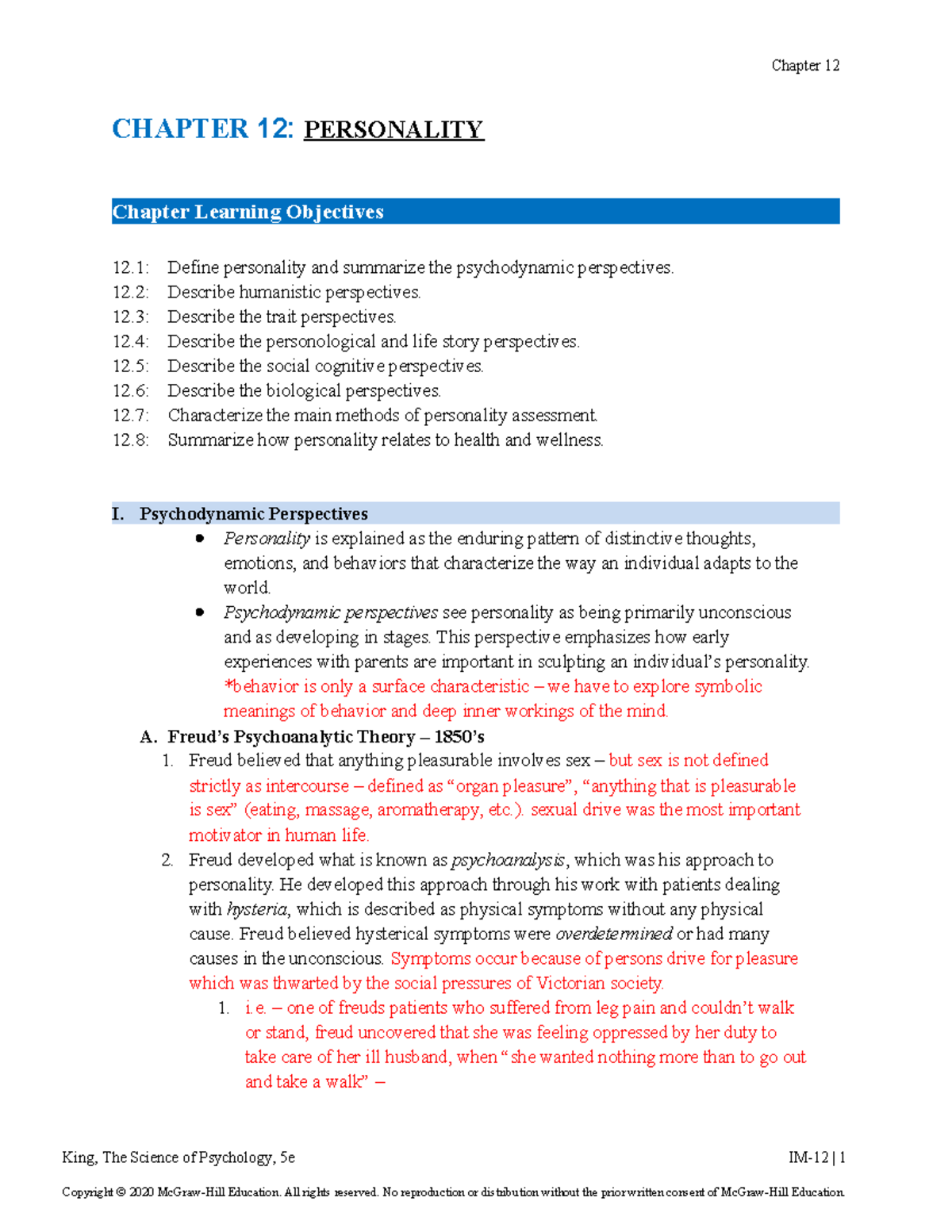 Ch. 12 Lecture - Chapter 12 Notes - CHAPTER 12: PERSONALITY Chapter ...