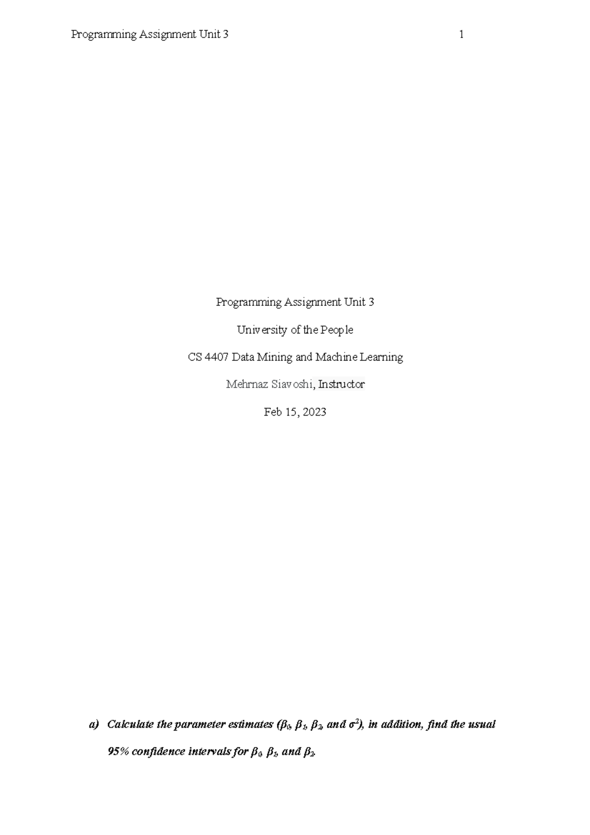 CS 4407 Programming Assignment 3: Parameter Estimates & Model Reduction ...