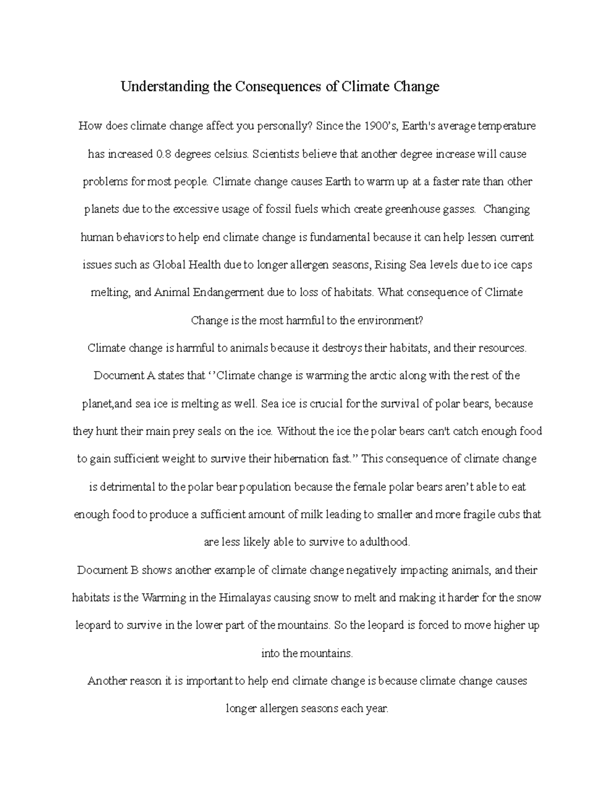 DBQ Essay: Analyzing the Severe Impacts of Climate Change - Studocu