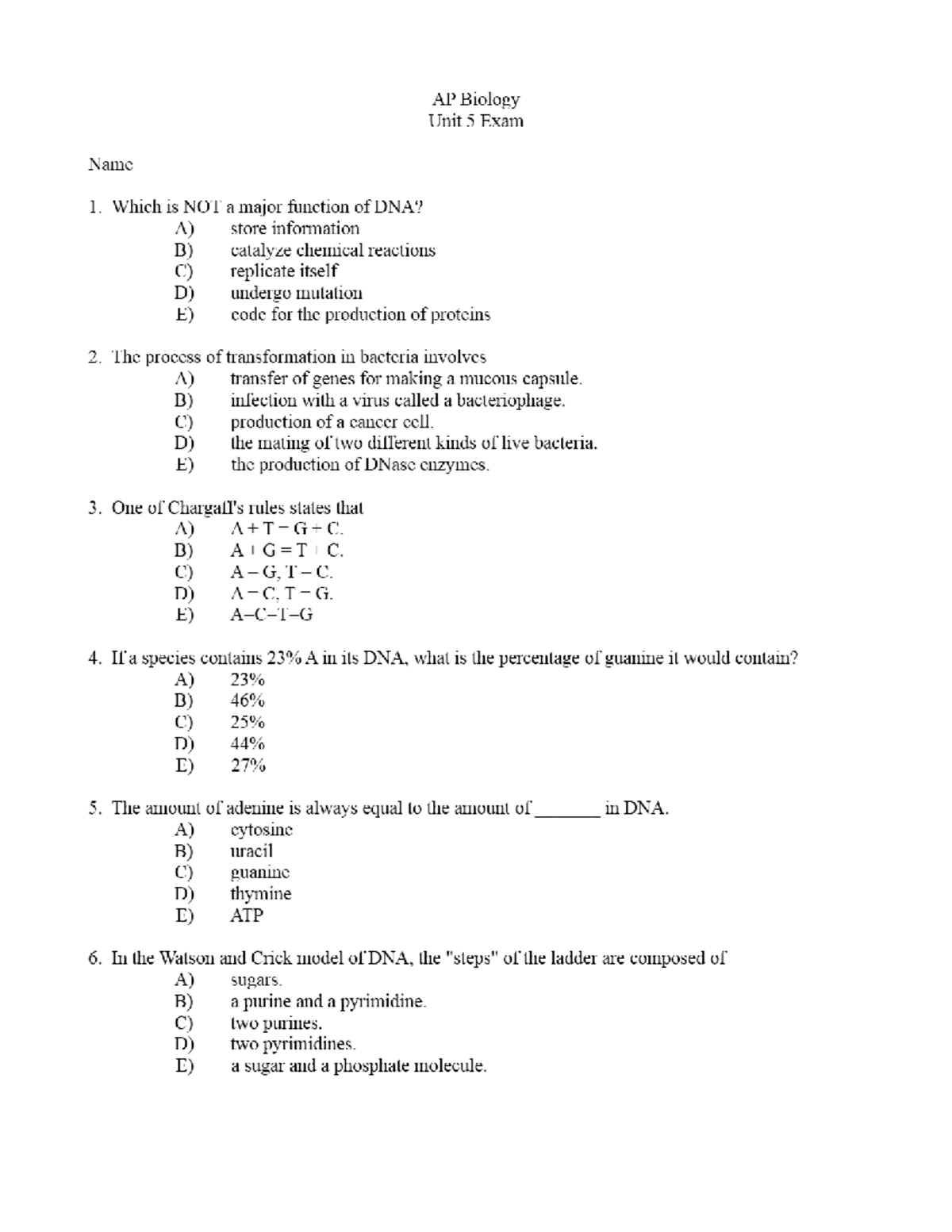 AP Biology Unit 5 Exam Review Questions and Answers - Studocu