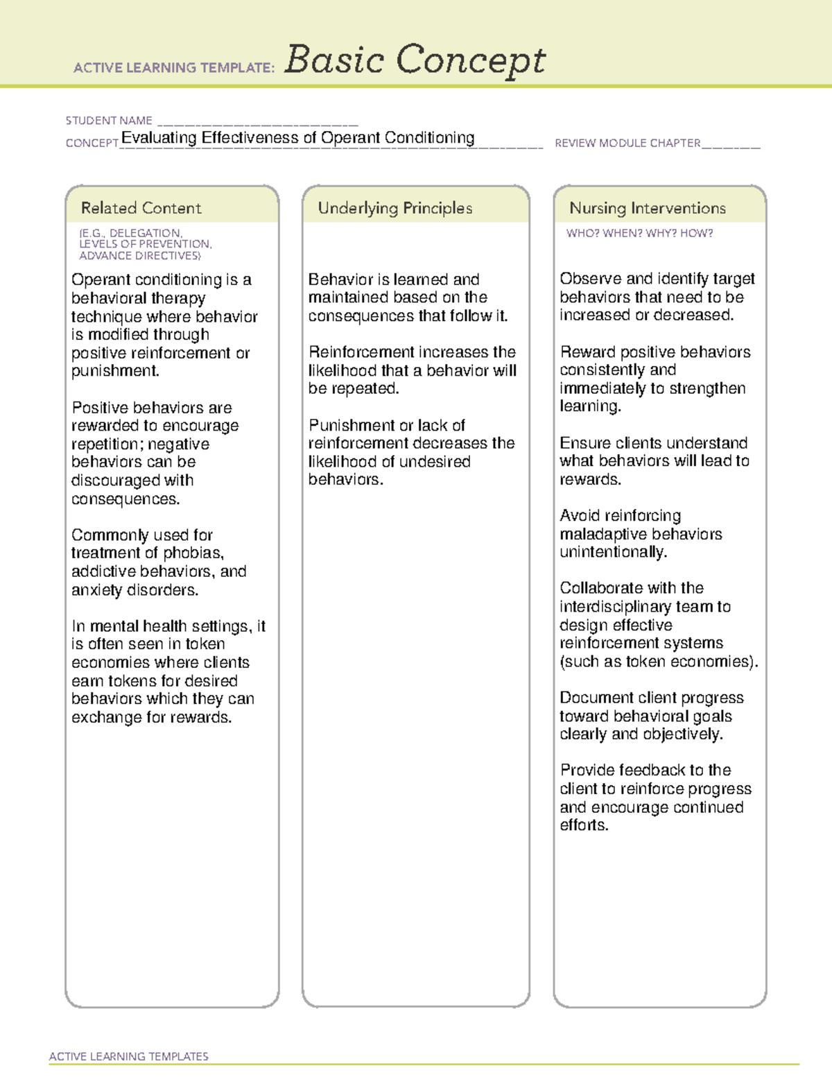 ACTIVE LEARNING TEMPLATE: Basic Concept on Operant Conditioning - Studocu