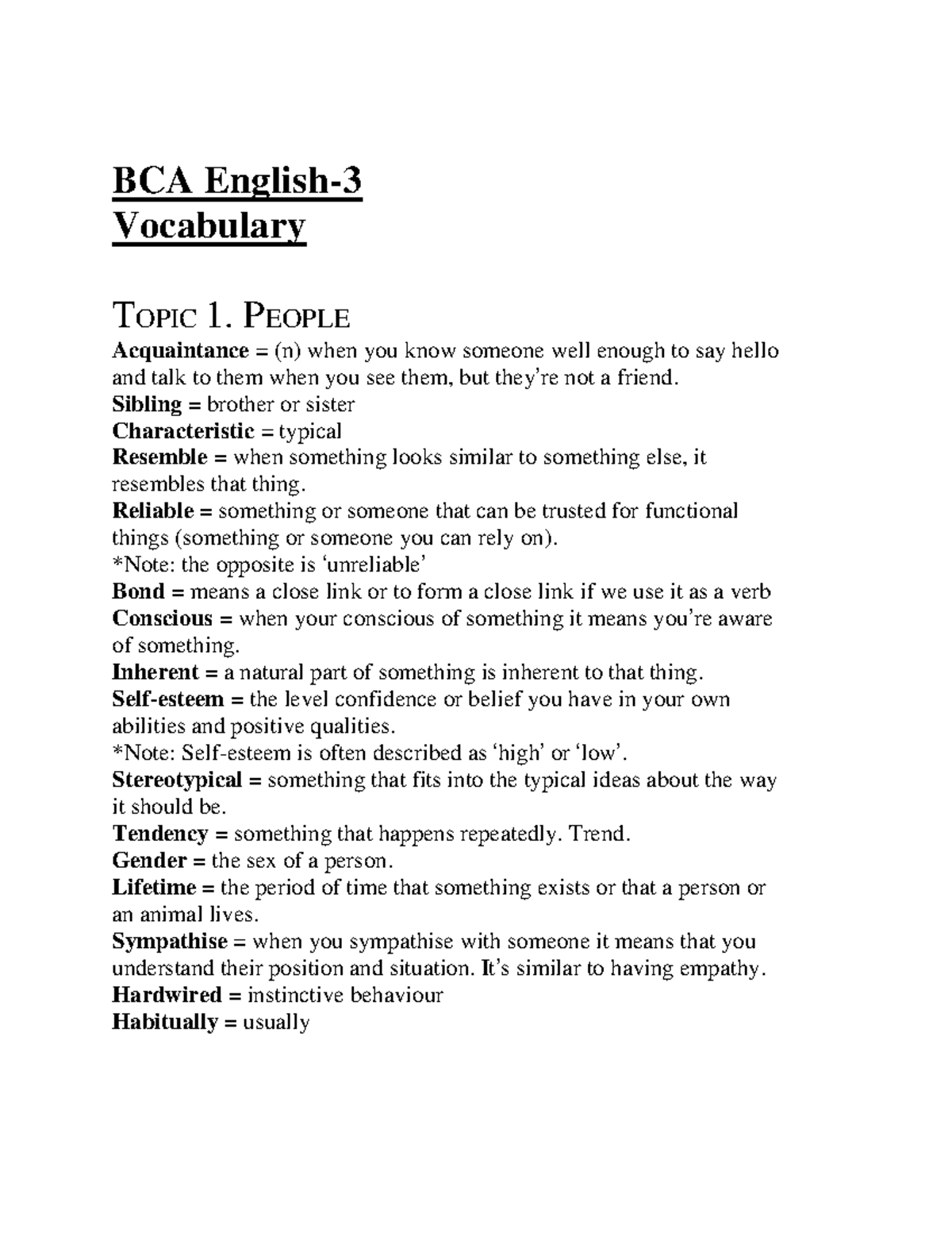 BCA Vocabulary Master Class: Key Terms and Exercises - Studocu