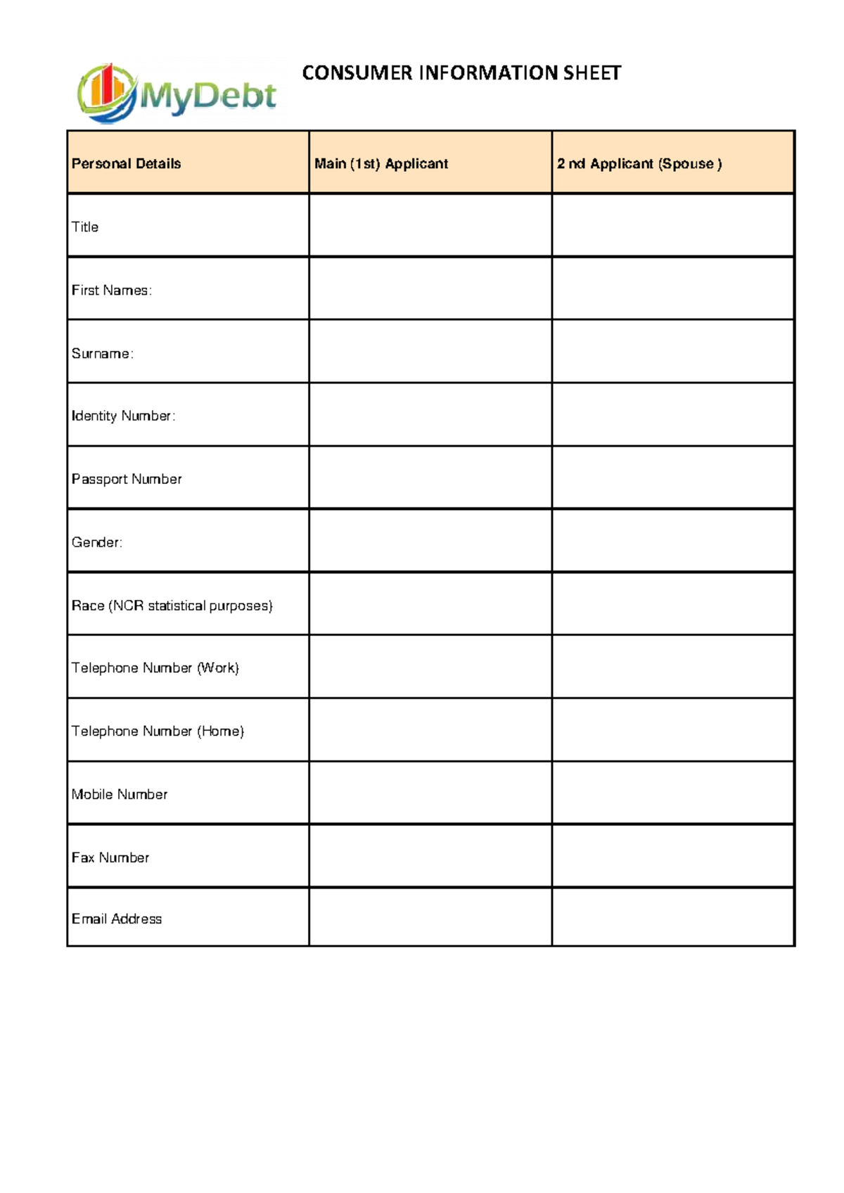 Assessment Sheet DRR 2024 - CONSUMER INFORMATION SHEET Personal Details ...