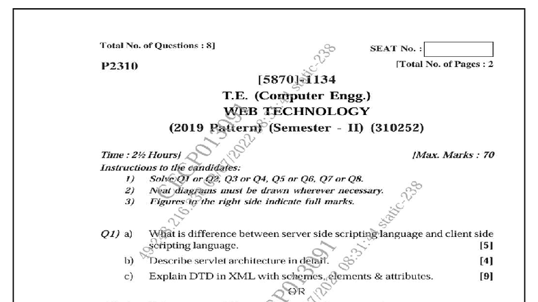 WT May Jun 2022 Solved Exam: Servlet Architecture & XML DTD - Studocu