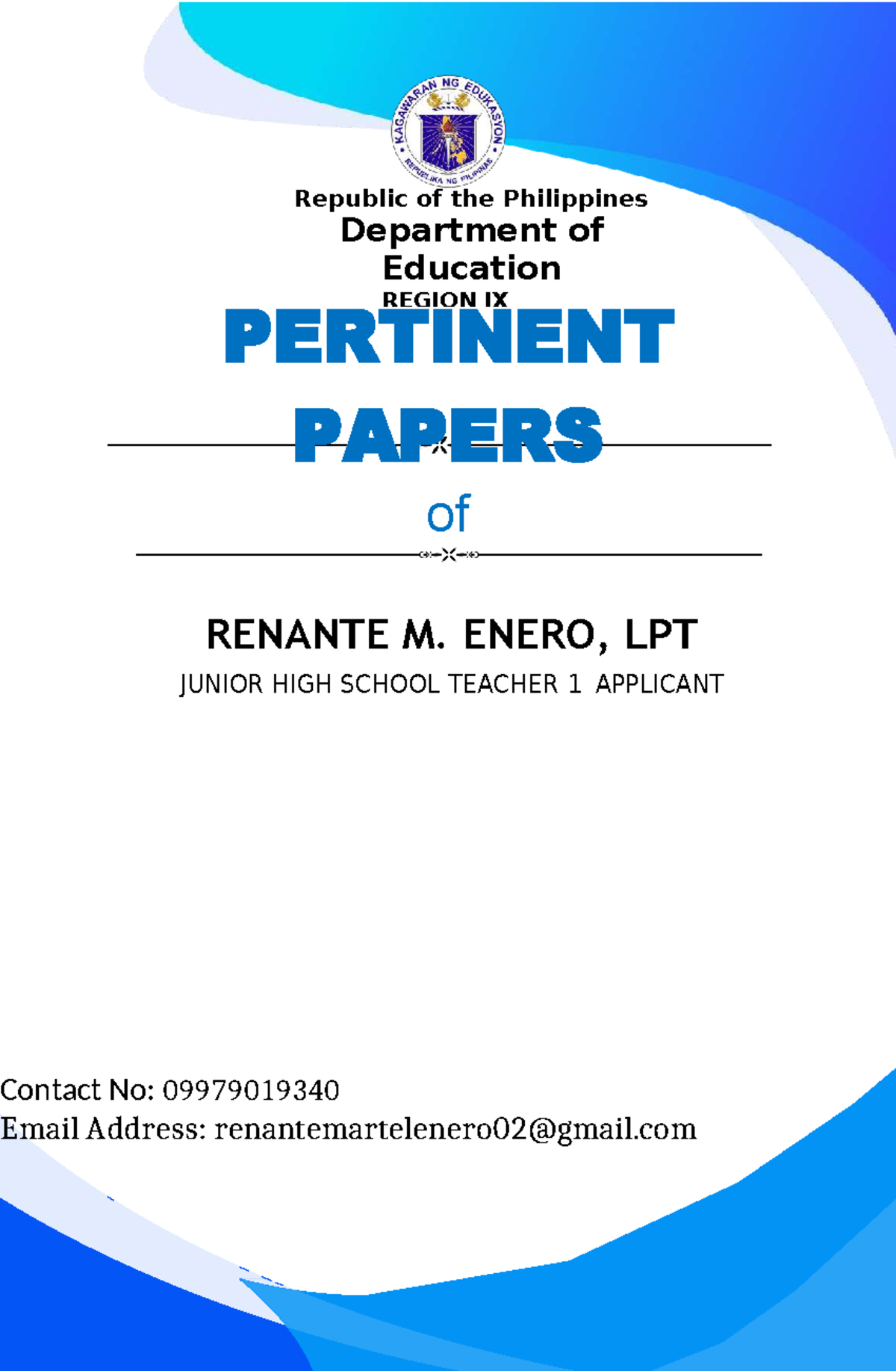 Pertinent Papers for Teacher 1 Application - DepEd Region IX & XII ...