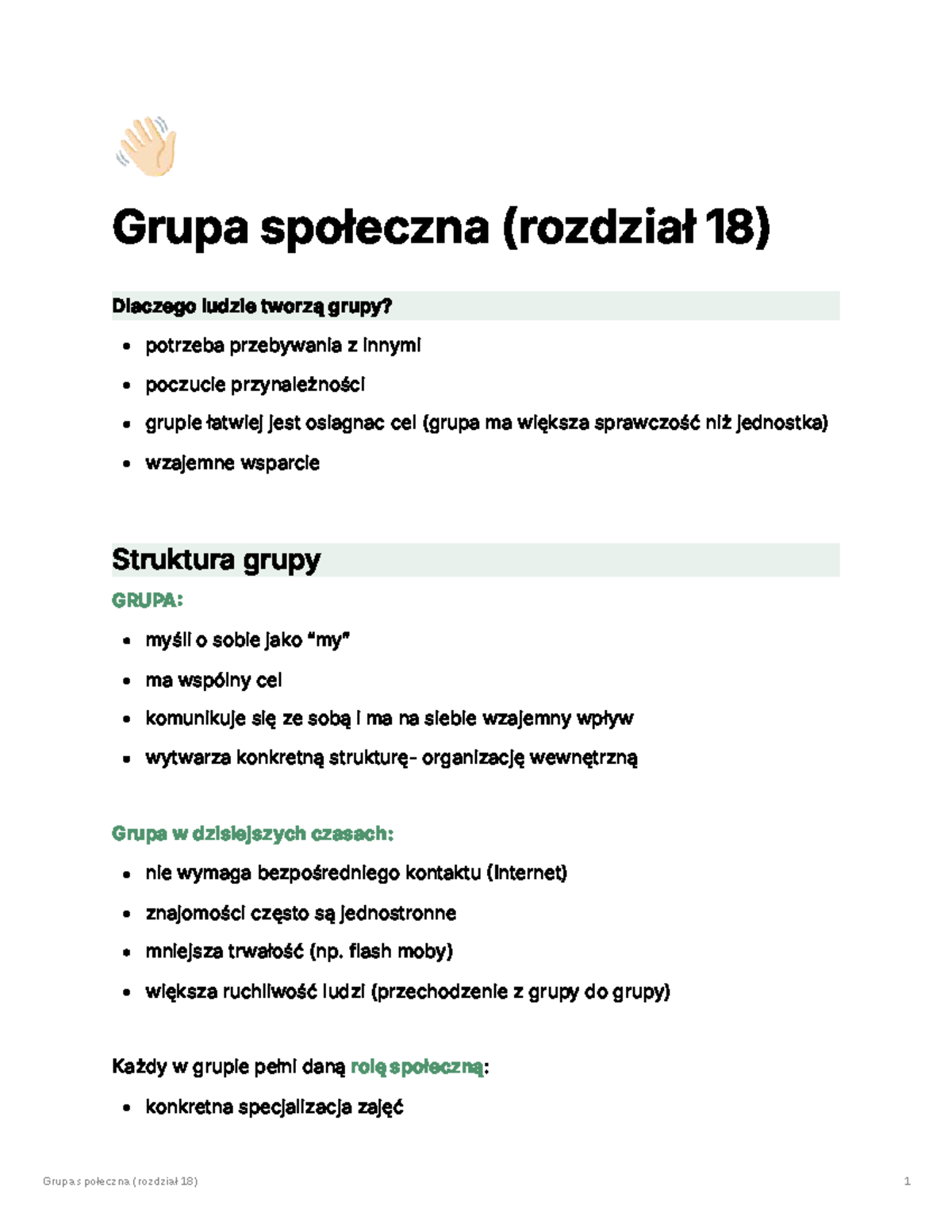 Grupa społeczna: Rozdział 18 - Dlaczego ludzie tworzą grupy? - Studocu