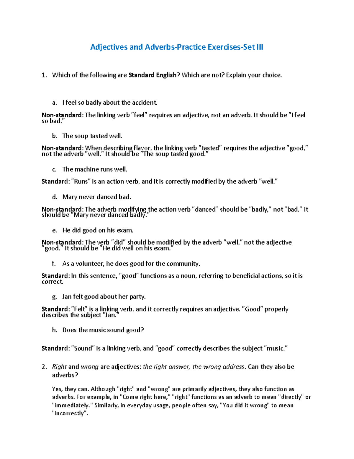 Week 8 - Practice Exercises Set III-1: Adjectives & Adverbs Analysis ...