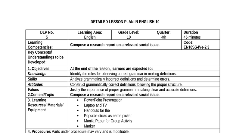 DLP 5: Composing a Research Report on Social Issues (EN10SS-IVe-2 ...