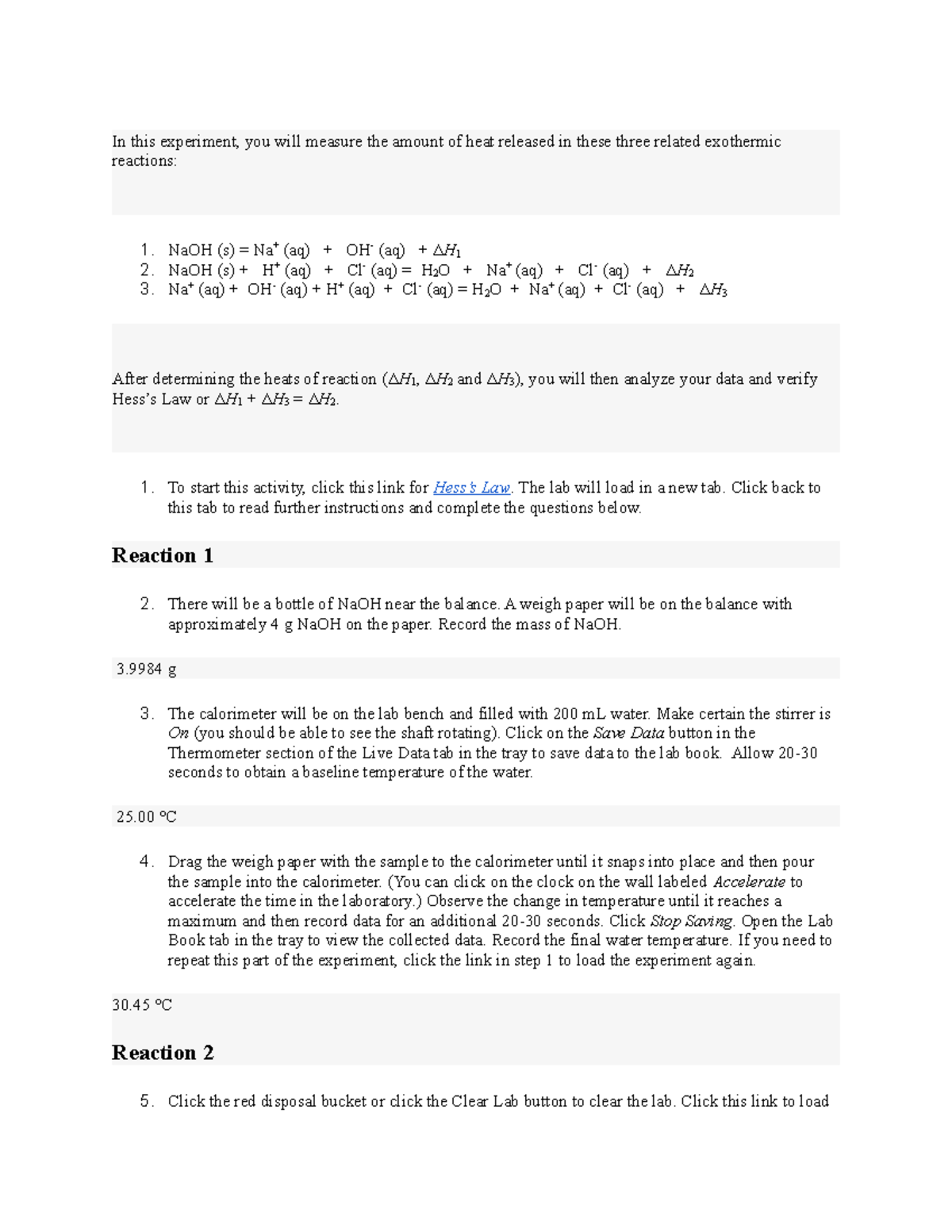 Hess's Law Experiment: Measuring Heat in Exothermic Reactions - Studocu