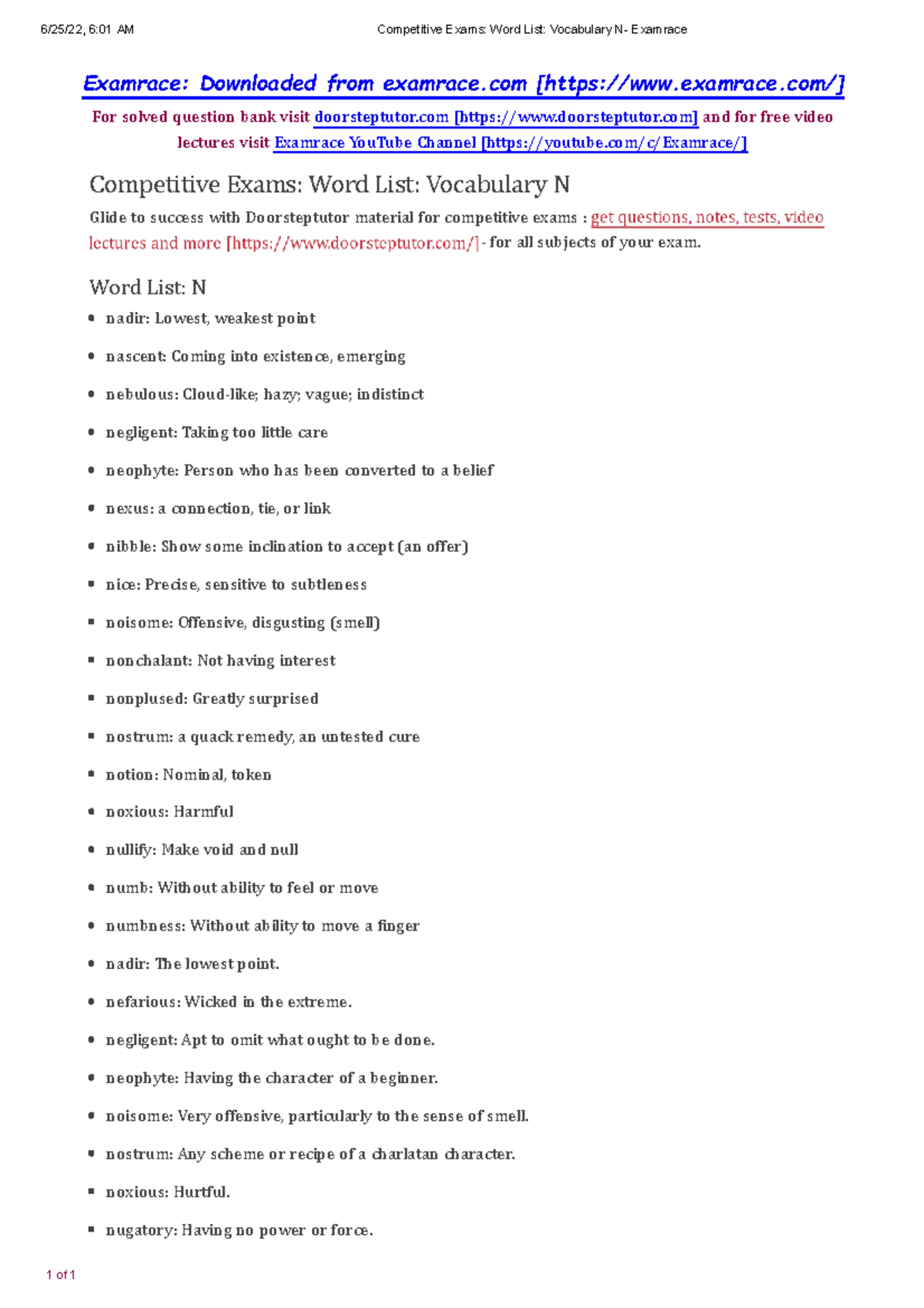 6:01 AM Competitive Exams: Vocabulary Word List for Success - Studocu
