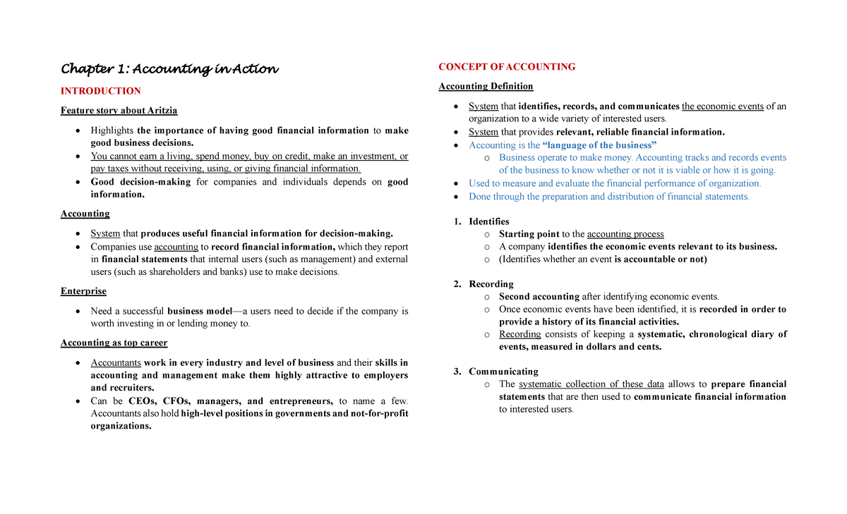 Chapter 1 - Introduction to Accounting in Action (AAasaXAD) - Studocu