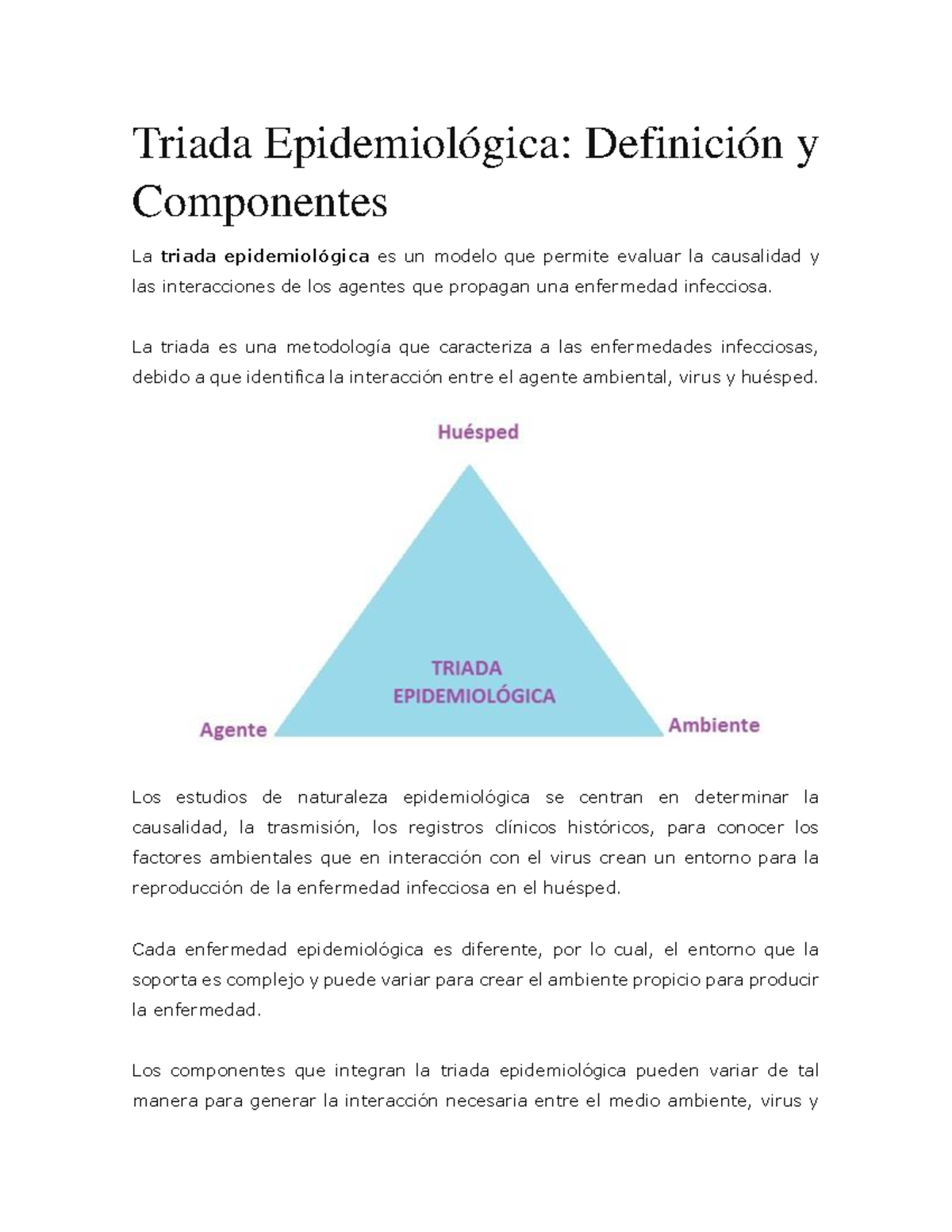 Triada Epidemiológica: Definición y Componentes Esenciales - Studocu