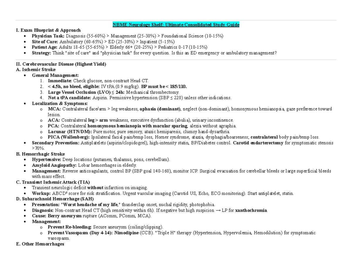 NBME Neurology Shelf Study Guide: High-Yield Topics & Scenarios - Studocu
