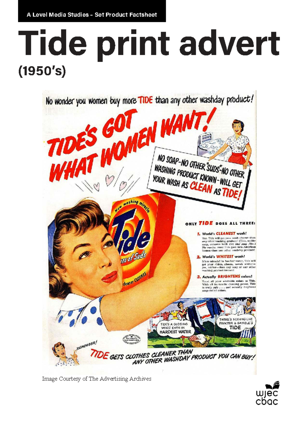 A Level Media Studies Unit 1: Tide Print Advert Analysis Factsheet ...