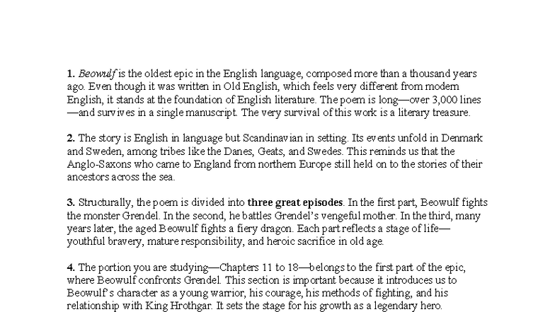 Beowulf (ENG 101): Introduction to the Epic and Its Themes - Studocu