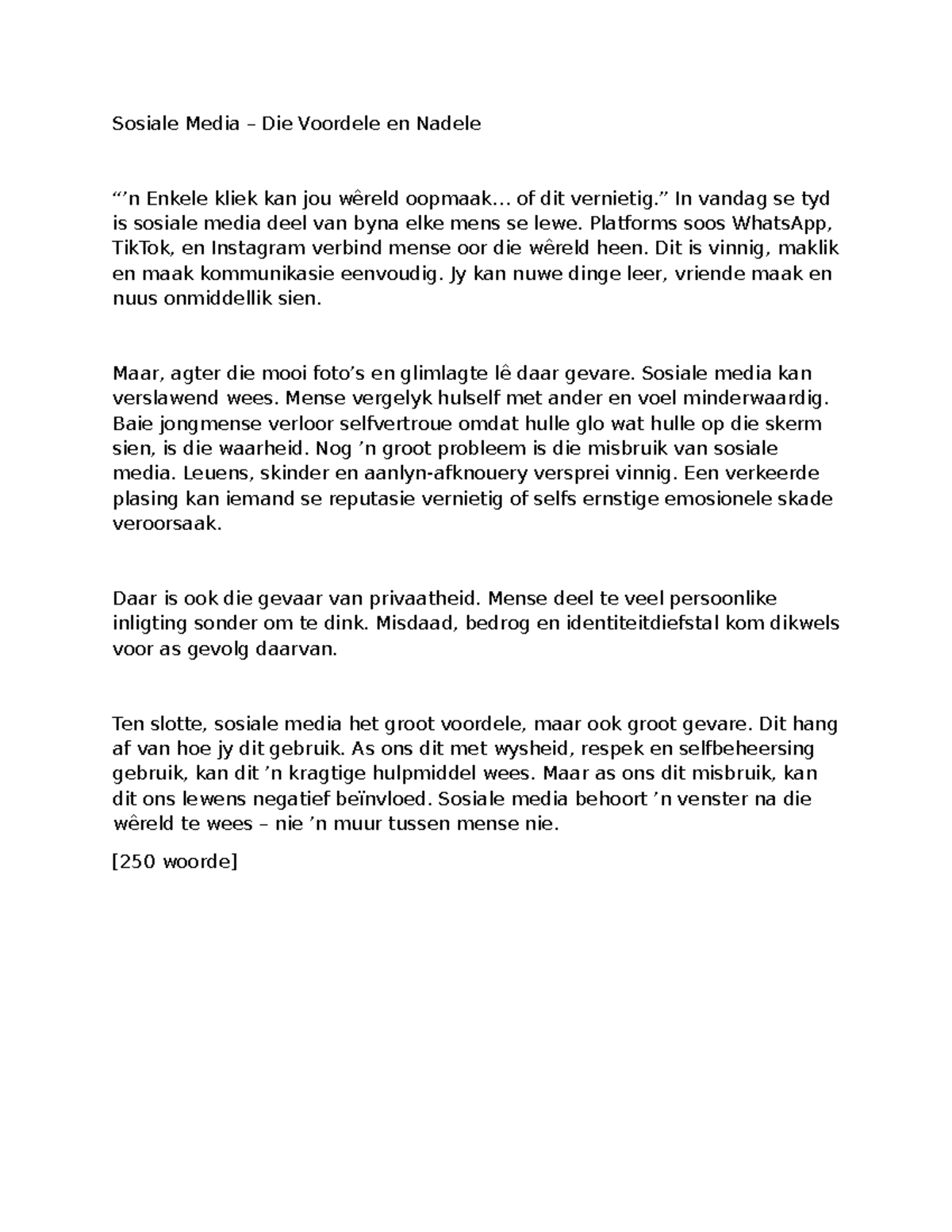 Sosiale Media: Voordele en Nadele in Vandag se Lewe - Studocu