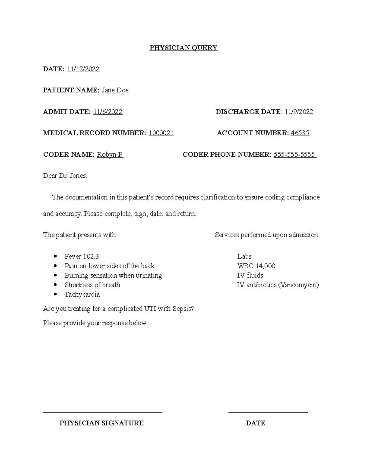 Physician Query for Documentation Clarification - HIM2944 - Studocu