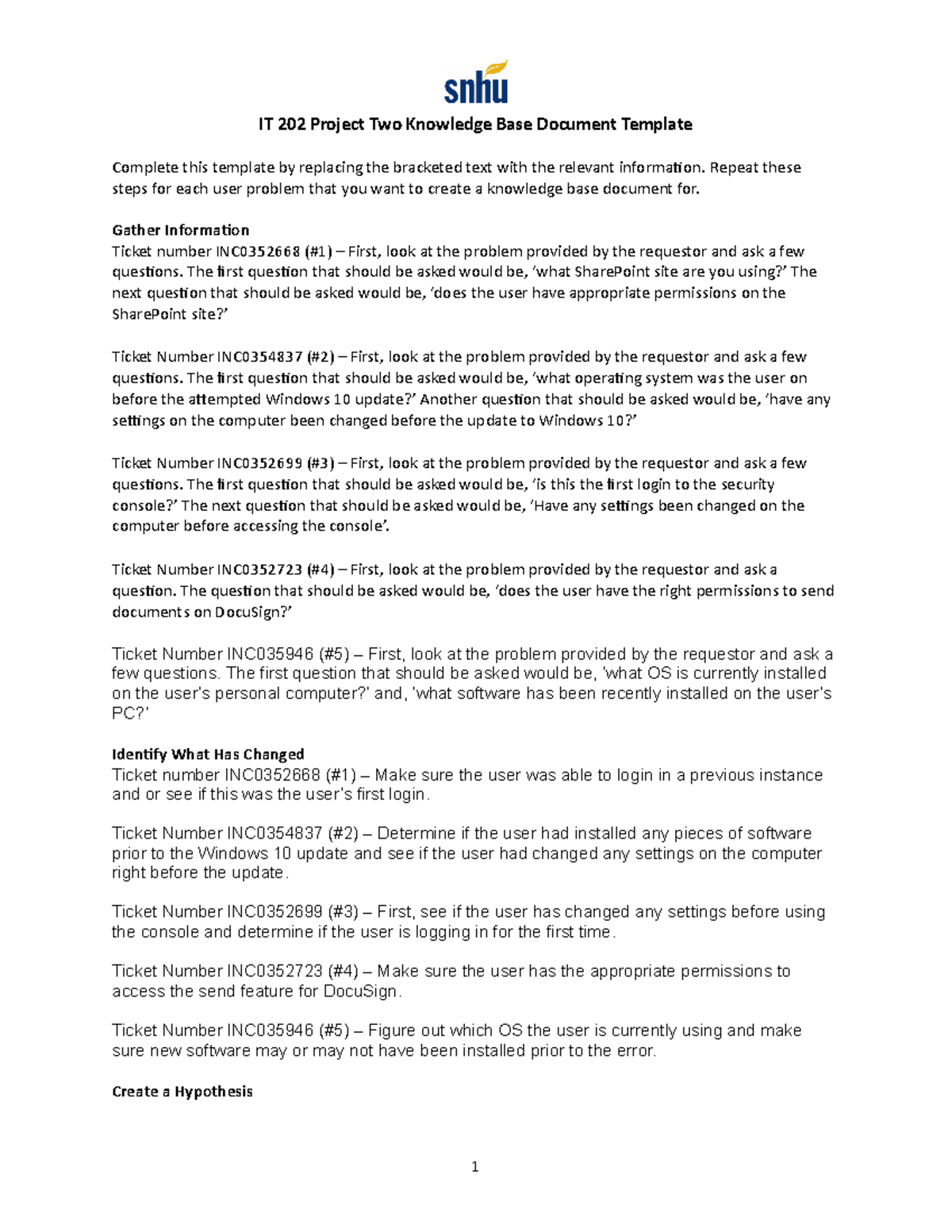 IT 202 Project Two Knowledge Base Document Template Guide - Studocu