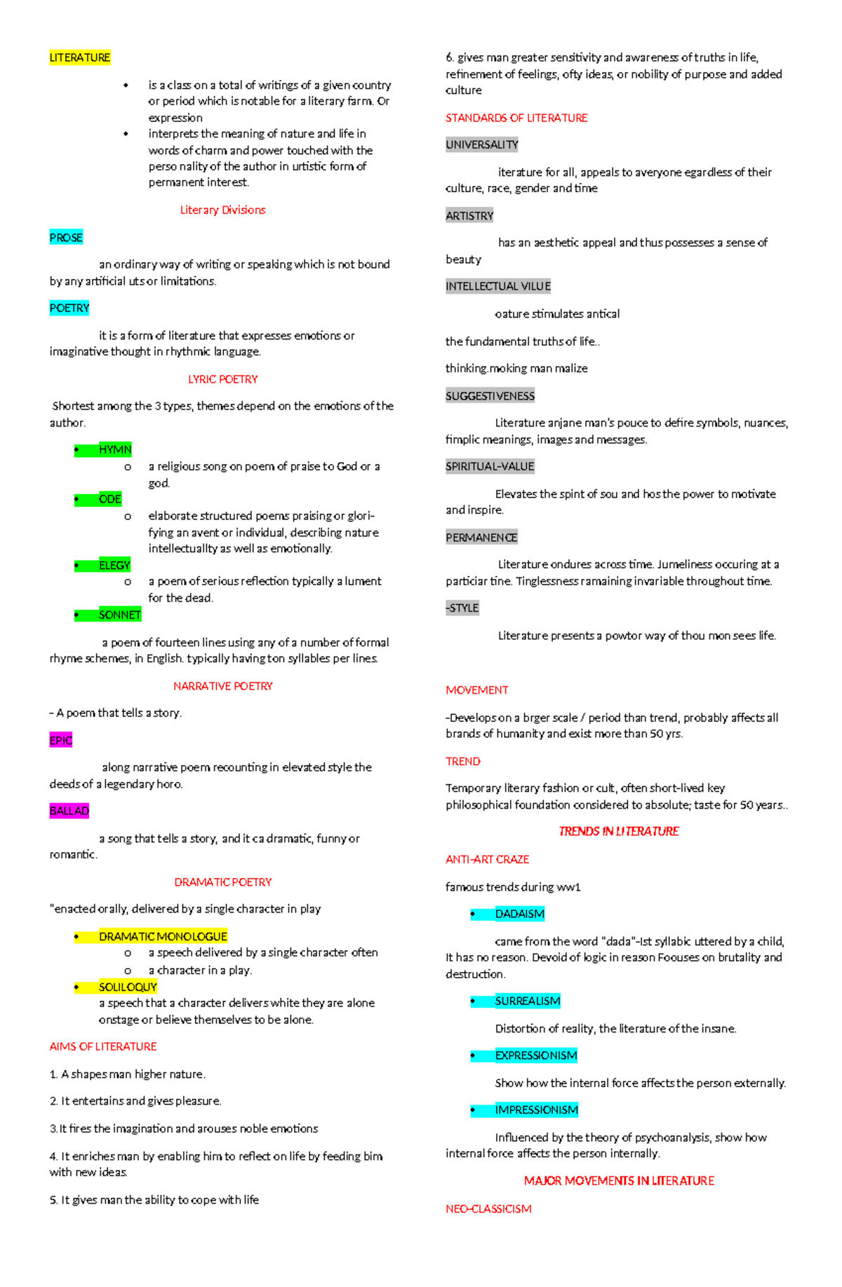 English & American Literature: Comprehensive Study Guide - Studocu