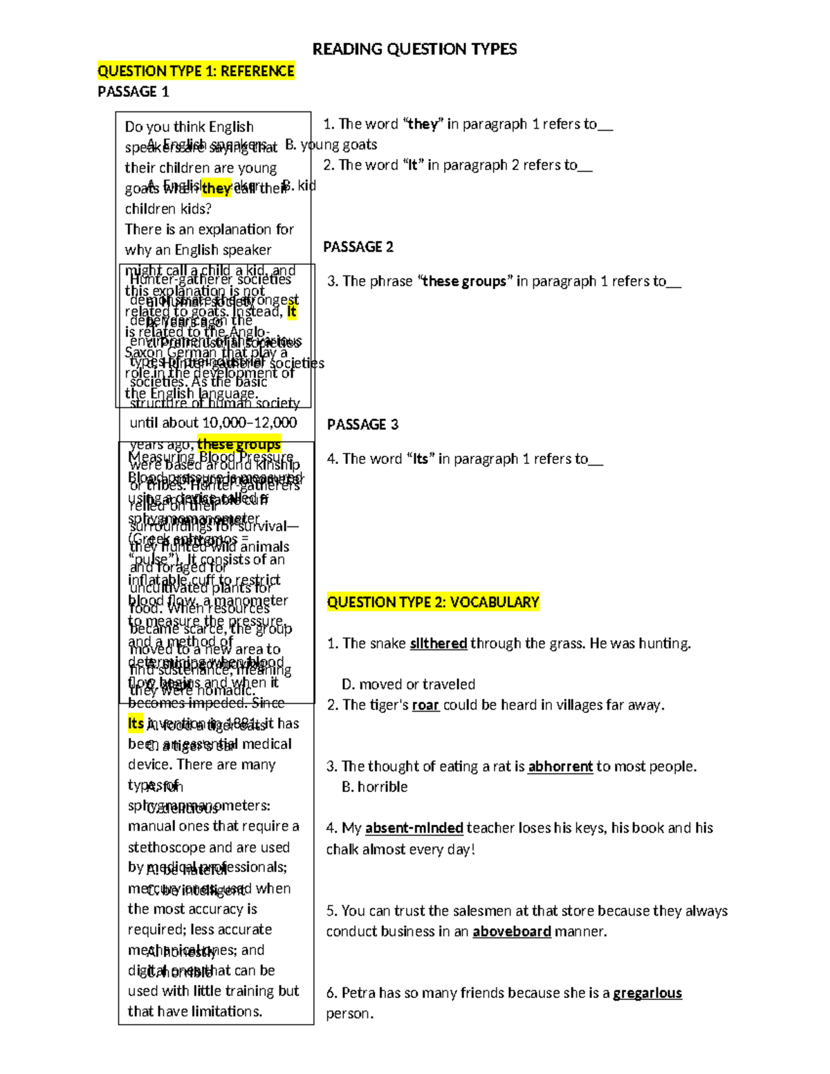 Reading- Practice 1 - ÂV2 - READING QUESTION TYPES QUESTION TYPE 1 ...