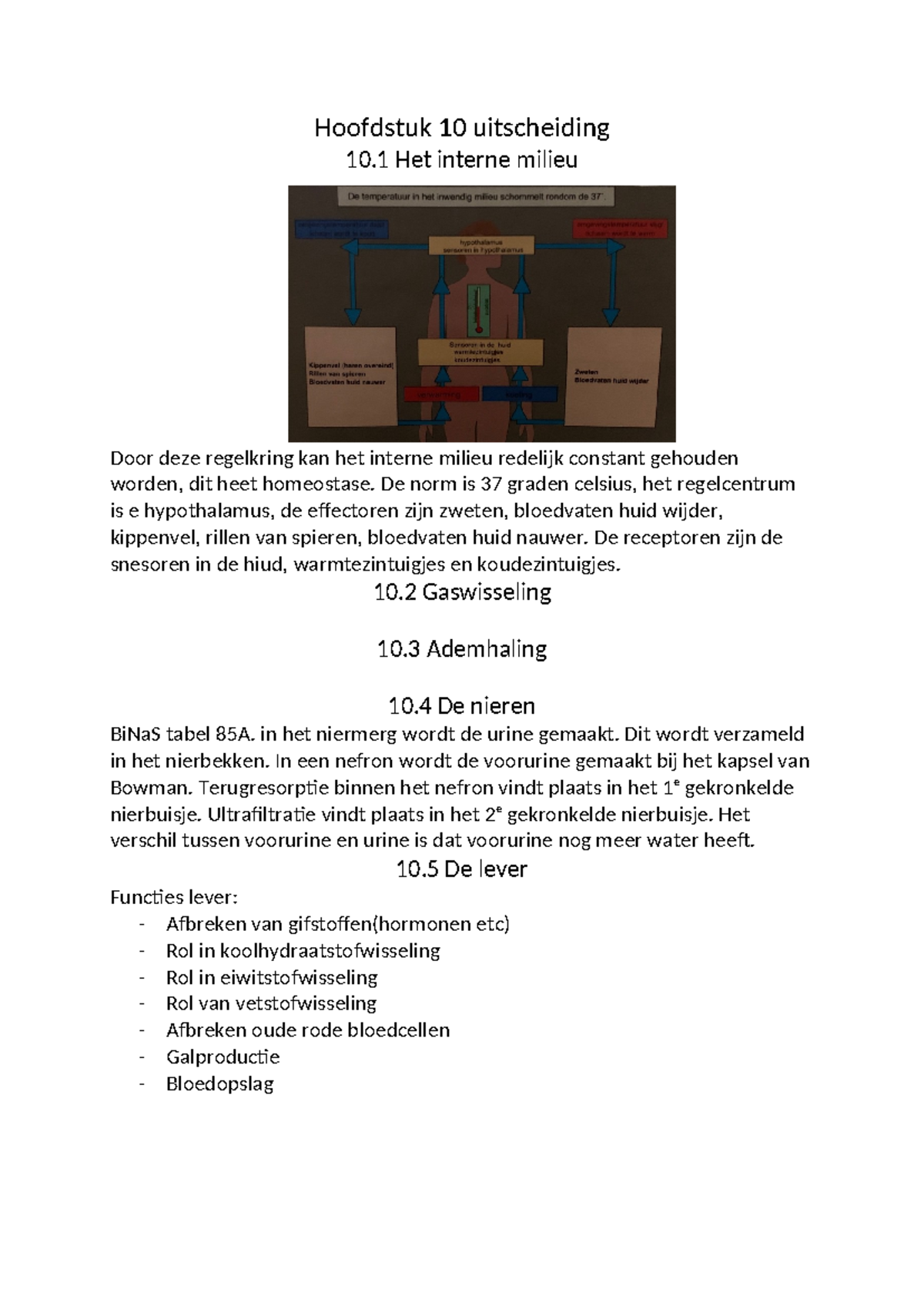 Hoofdstuk 10: Uitscheiding en Homeostase Samenvatting - Studeersnel