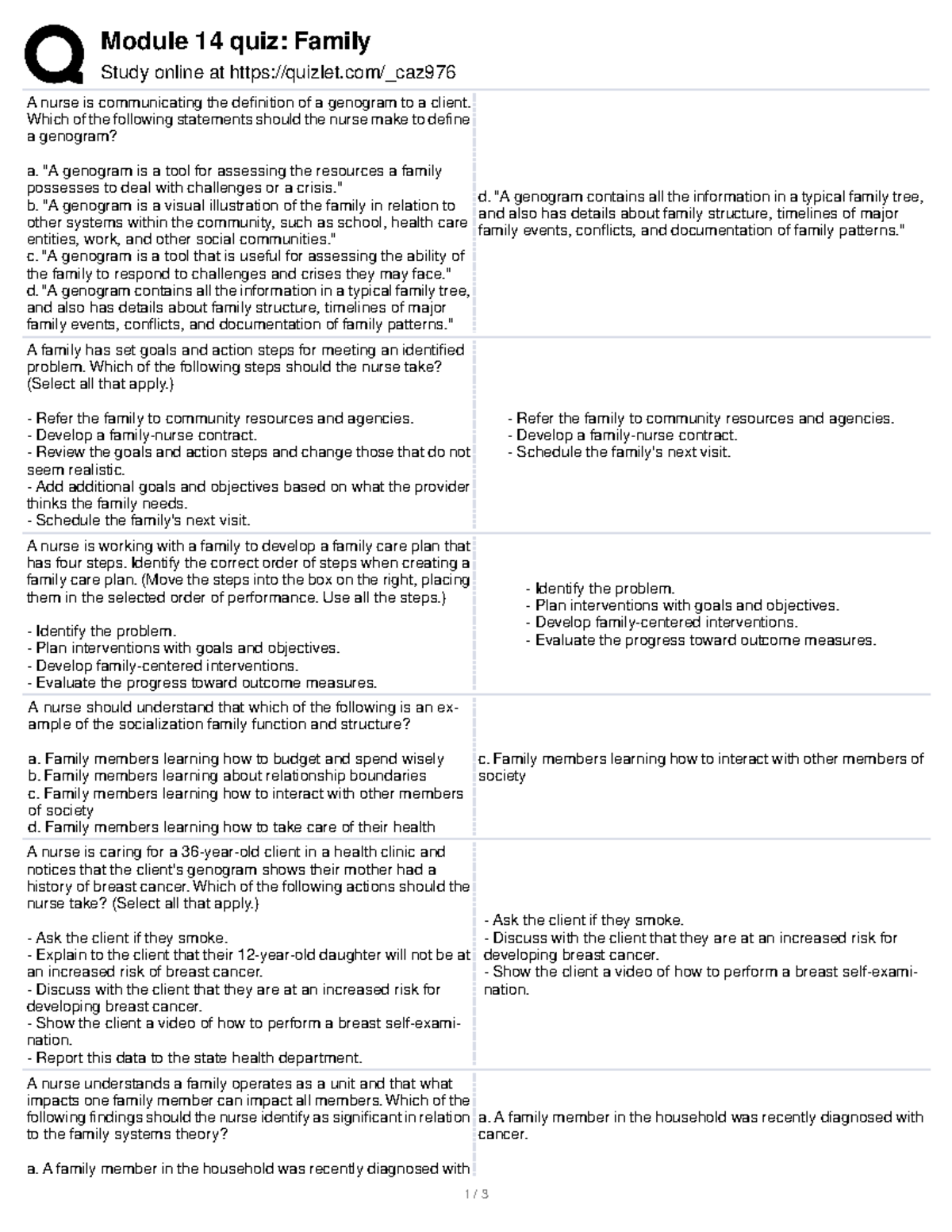 Module 14 Quiz: Family - ATI Study Guide - Studocu