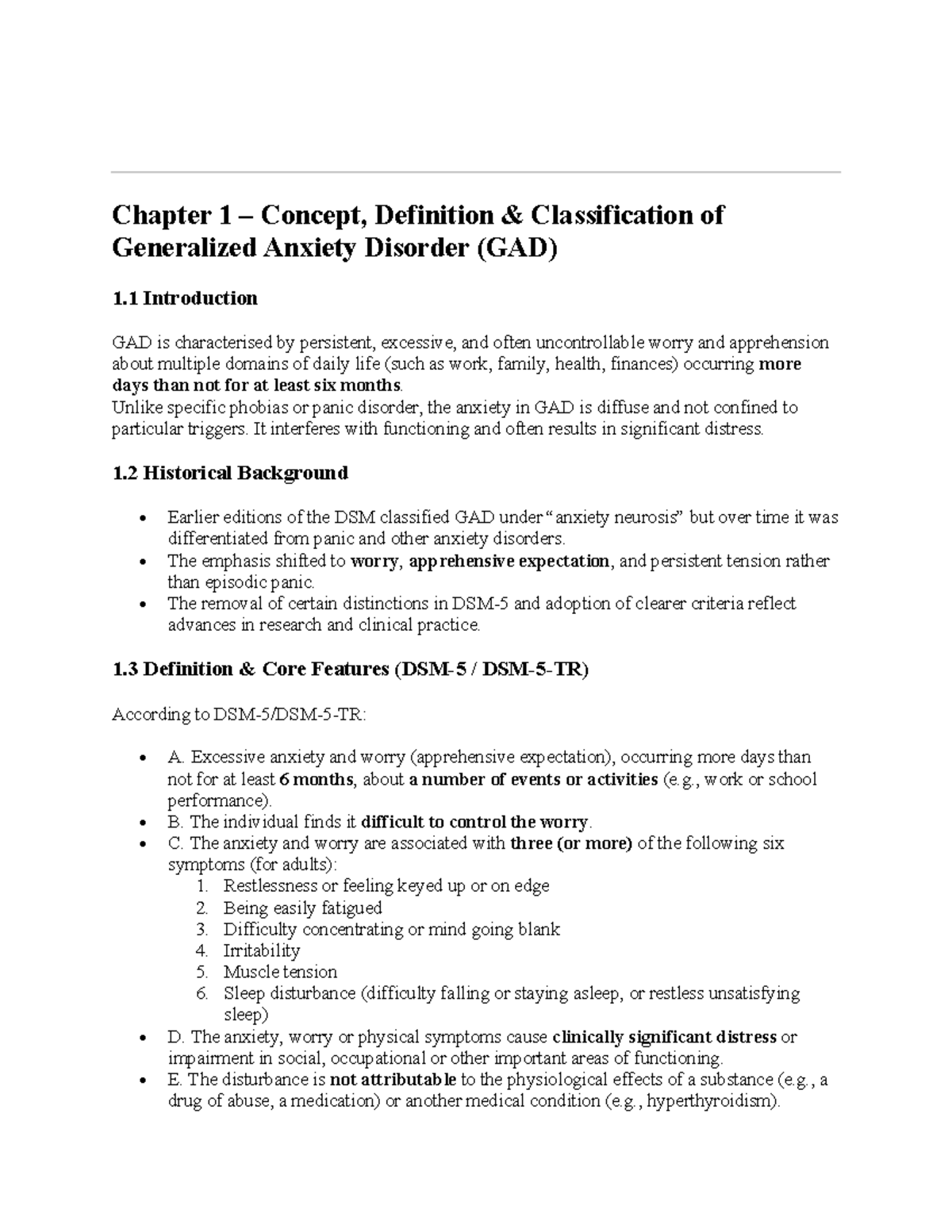 Chapter 1: Concepts and Classification of Generalized Anxiety Disorder ...