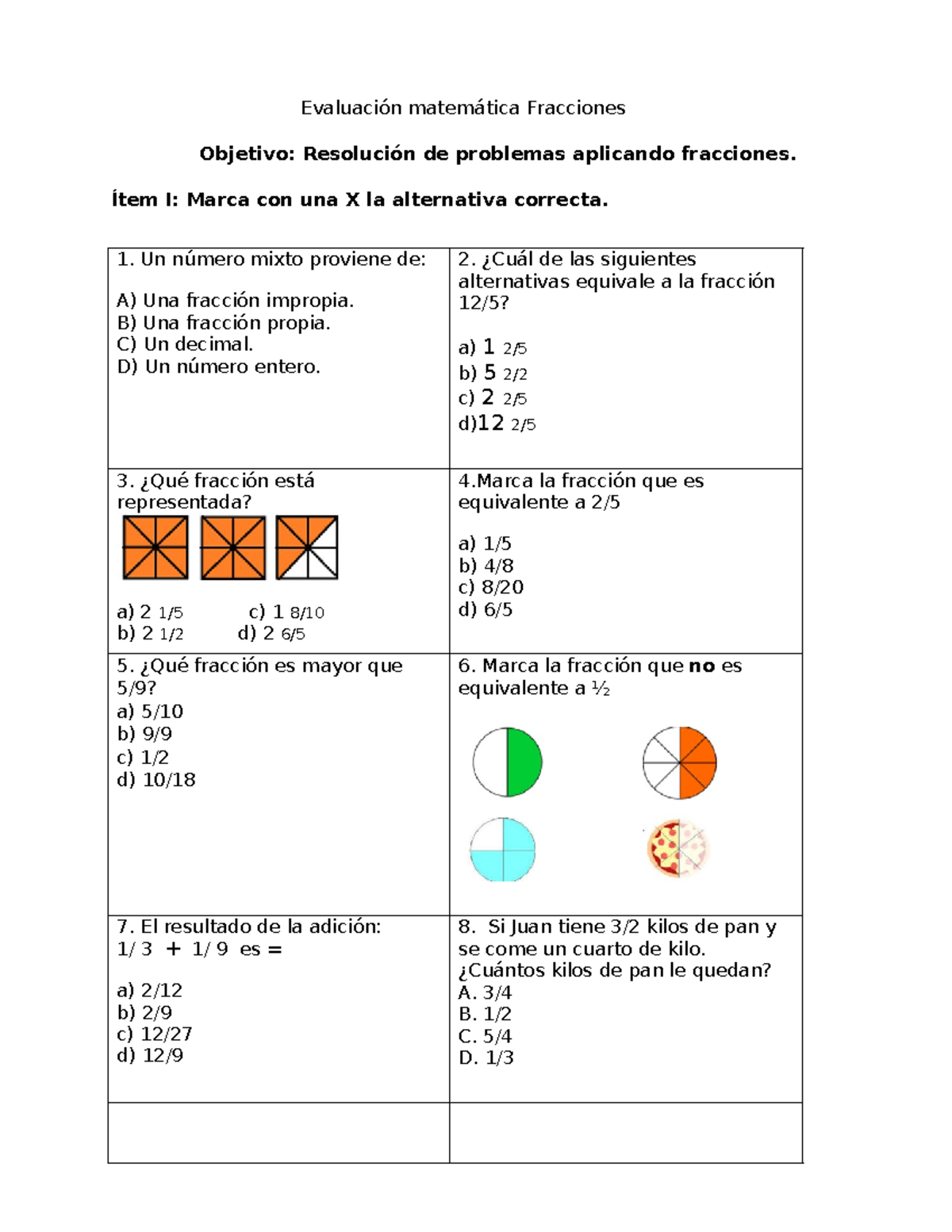 Evaluación Matemática: Fracciones 6to Básico - Studocu