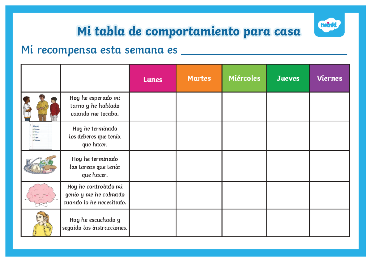 Tabla de Comportamiento en Casa para TDAH - Es-t-1734374202 - Studocu