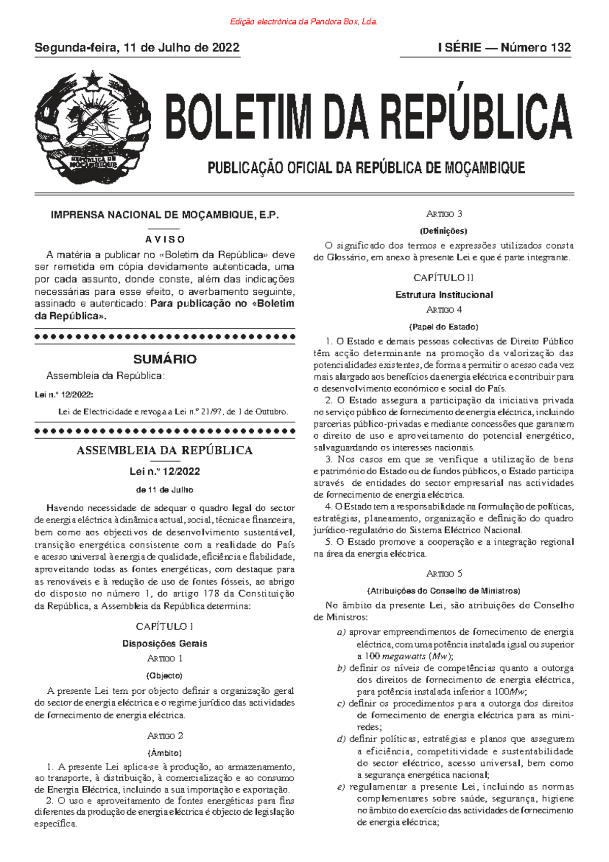 Lei de Electricidade 12/2022: Estrutura e Regulamentação do Setor ...
