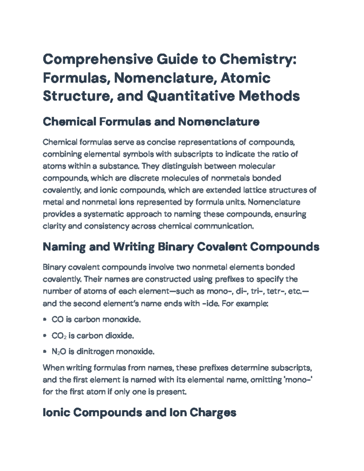 Comprehensive Guide to Chemistry (CHEM 101): Formulas, Nomenclature ...