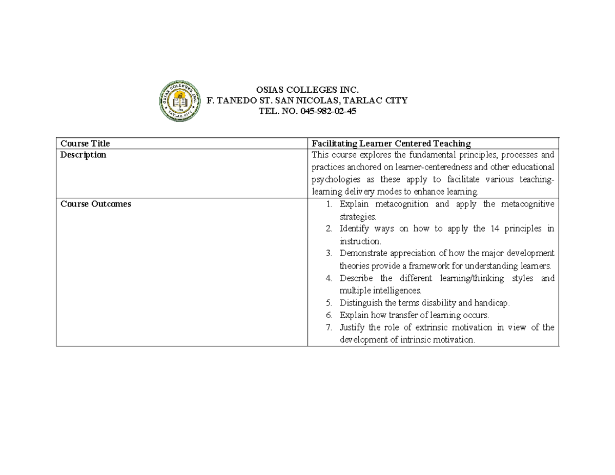 Instructional-Plan-FLC - OSIAS COLLEGES INC. F. TANEDO ST. SAN NICOLAS ...