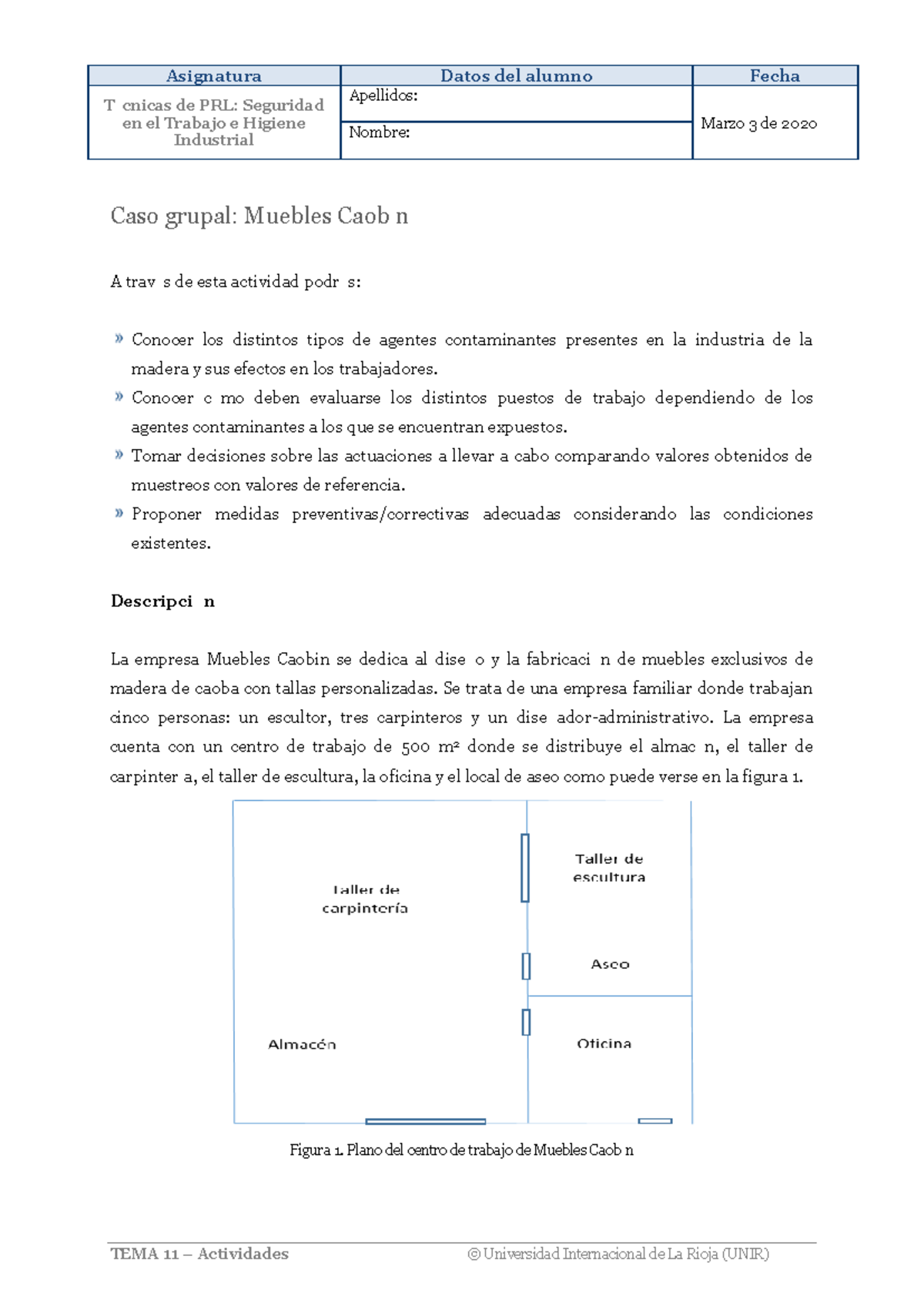 Técnicas de PRL: Evaluación de Riesgos en Muebles Caobín (UNIR) - Studocu