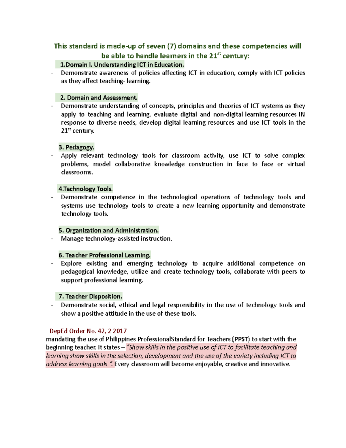 ICT Standards: Exploring 7 Domains for 21st Century Education - Studocu