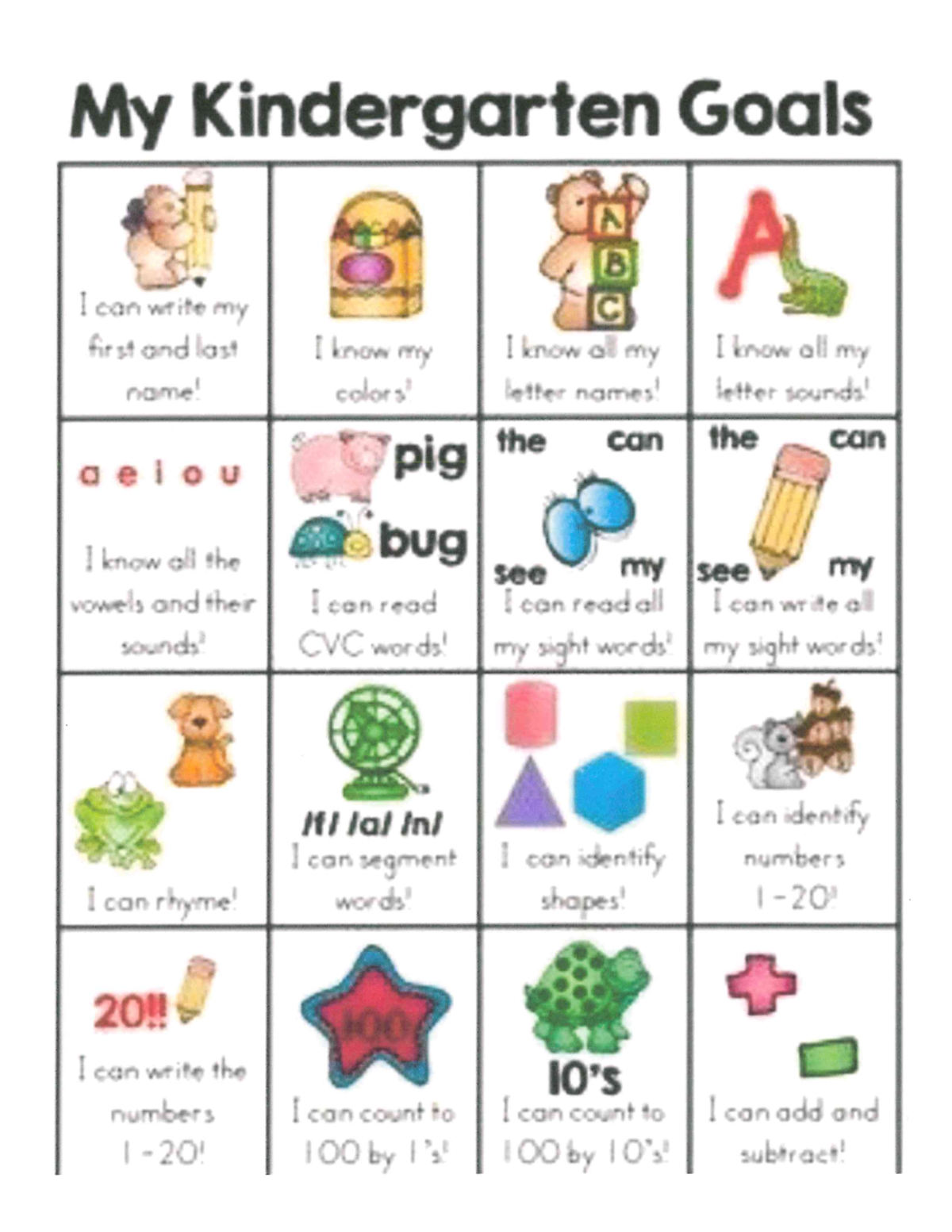 Kindergarten Goals: Writing, Counting, and Reading Skills - Studocu
