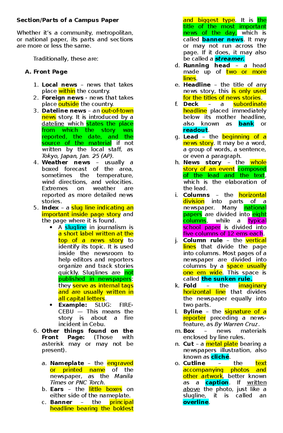 Campus Paper Parts: Lecture Notes on Structure and Functions - Studocu