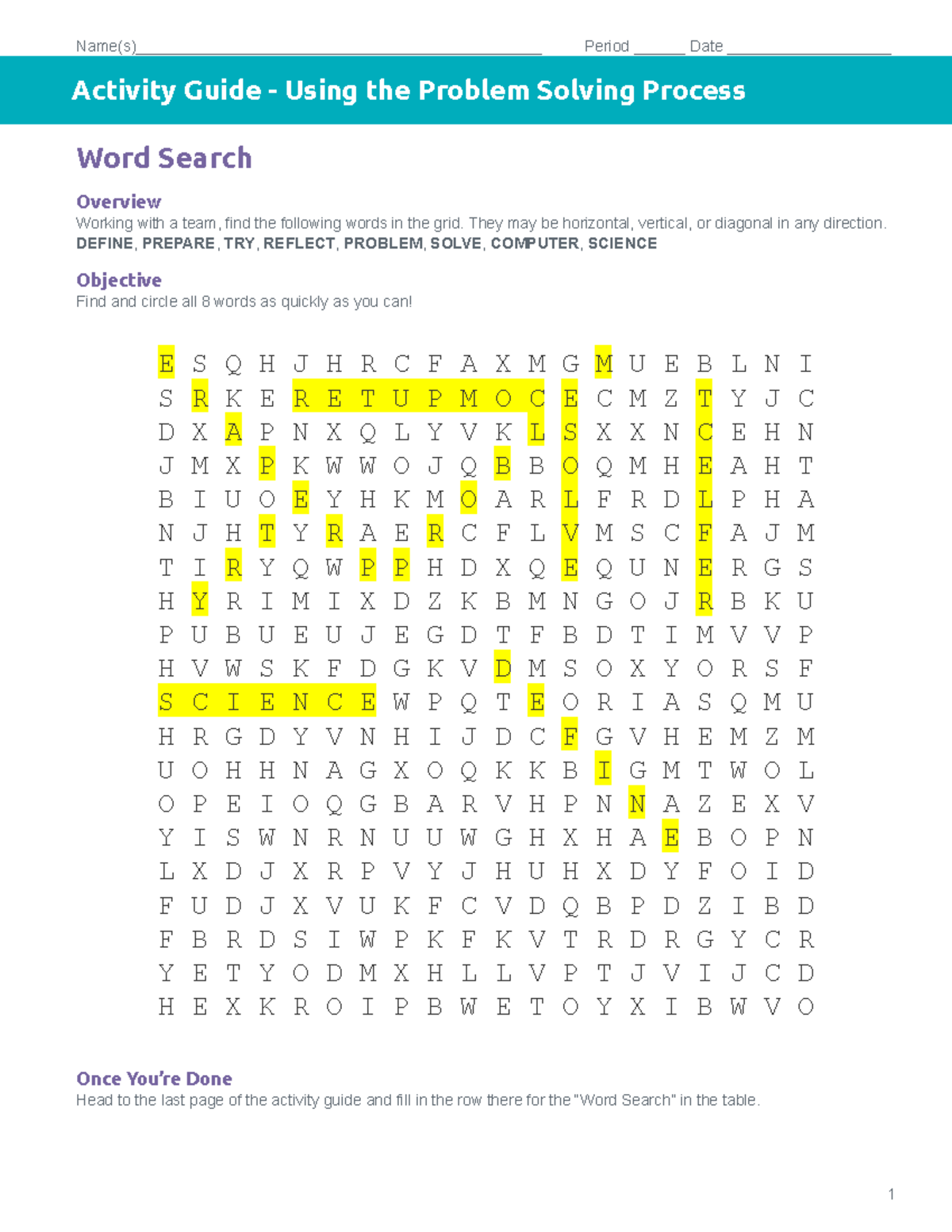 U1L03 - Activity Guide & Overview - Using the Problem Solving Process ...