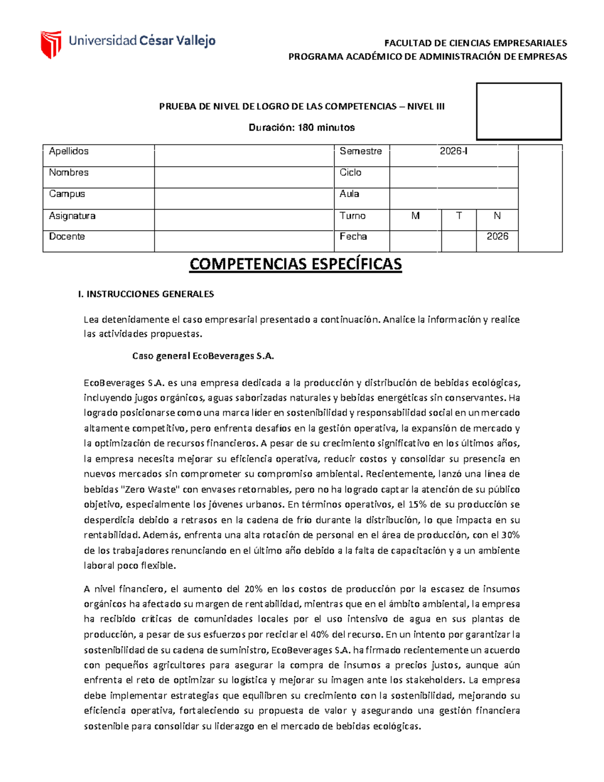 PNL- Nivel III 2026-I Prueba de Nivel de Logro en Administración de ...