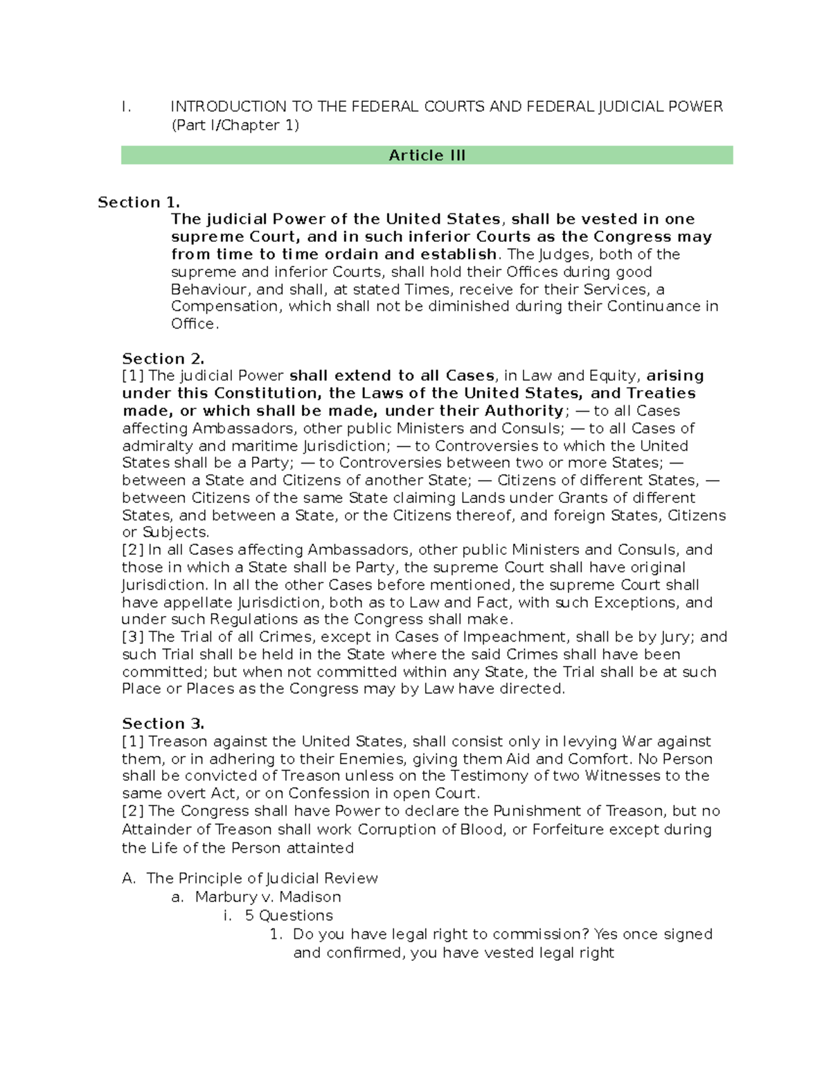 Federal Courts Overview: Judicial Power & Review (Part 1) - Studocu