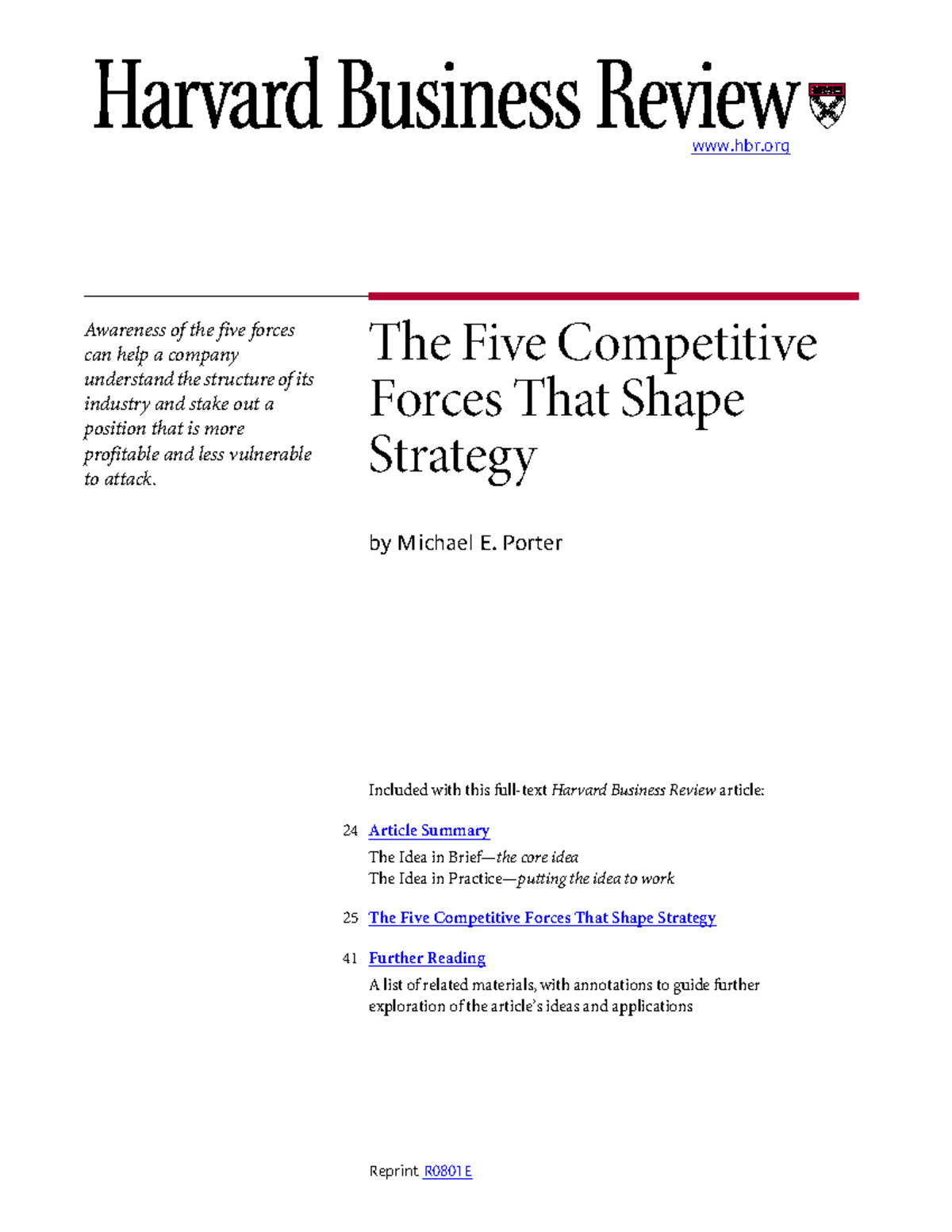 Porter 2008: Understanding the Five Competitive Forces in Strategy ...