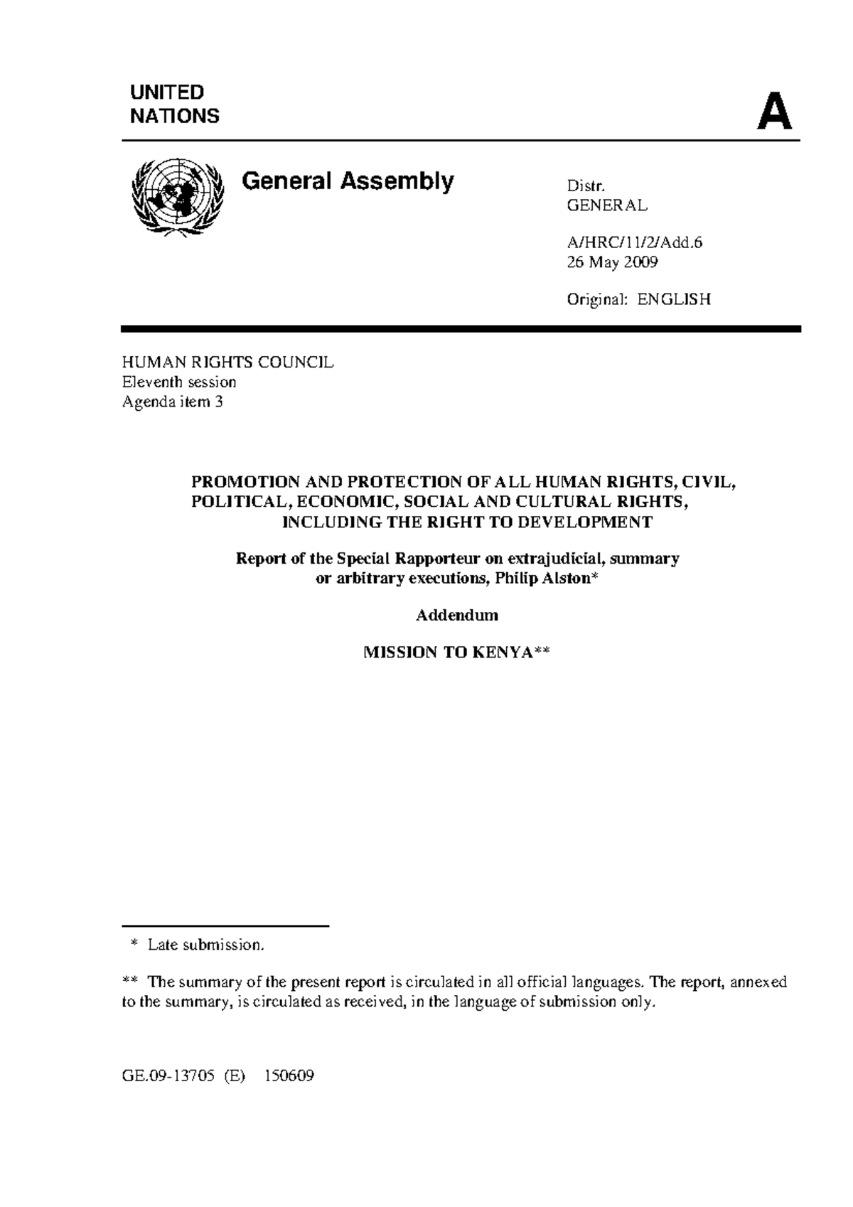 Philip Alston Report: Human Rights Violations in Kenya (HISTORY 2510 ...