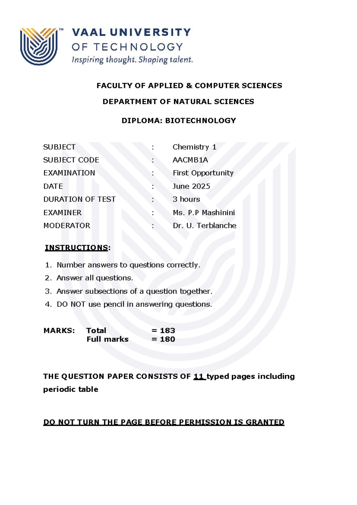 AACMB1A First Opportunity Exam - Chemistry 1 - Studocu