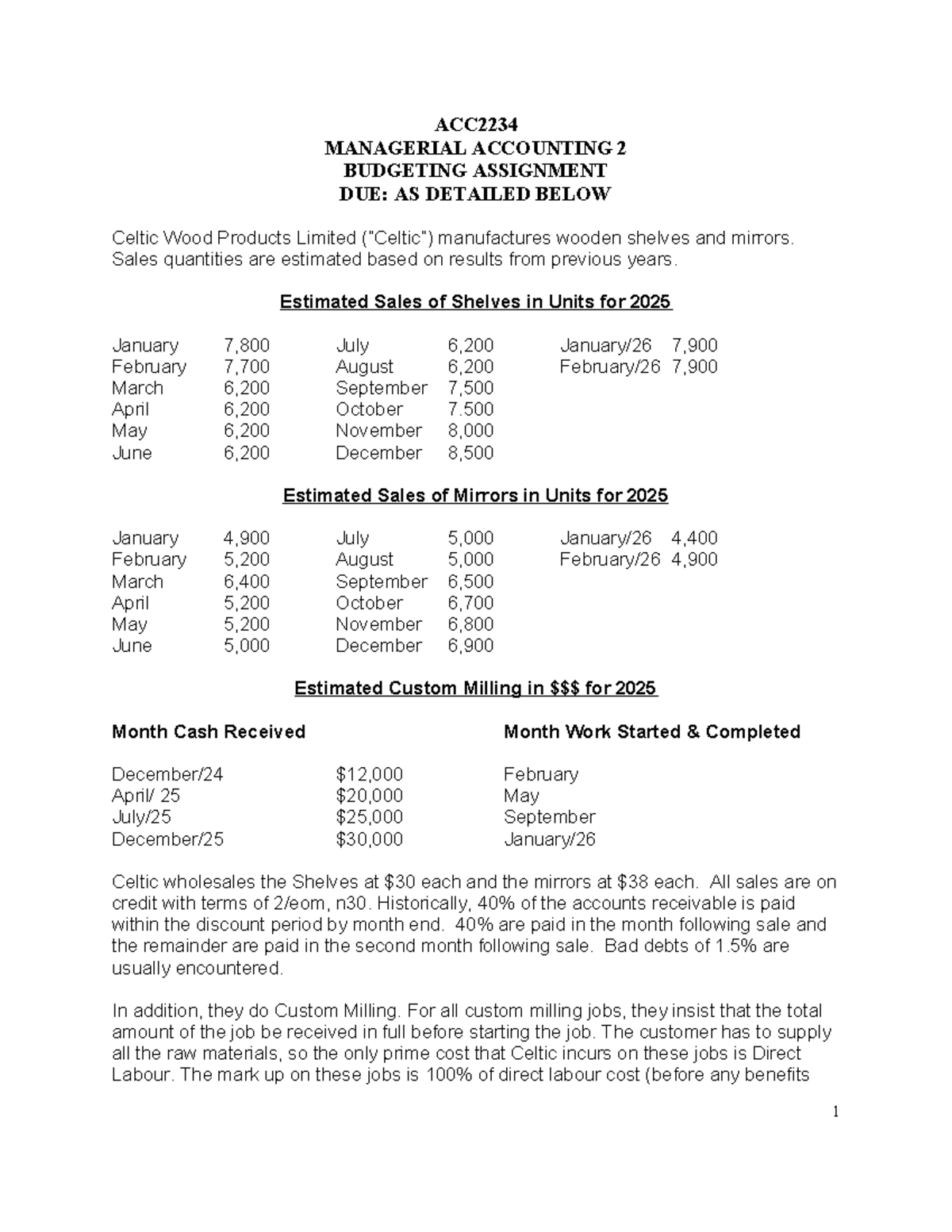 Budget Assignment -2024W - ACC MANAGERIAL ACCOUNTING 2 BUDGETING ...