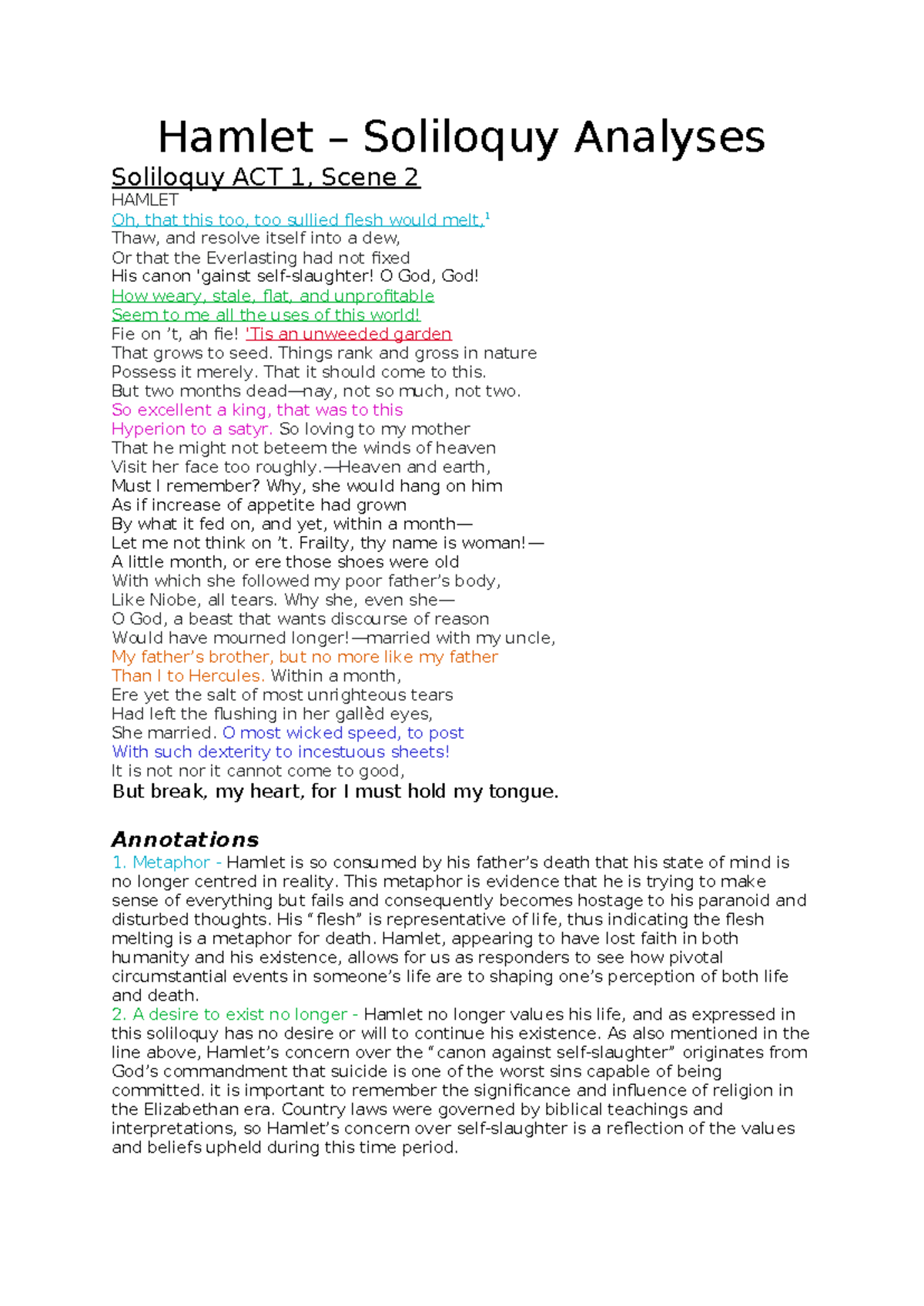 Hamlet-soliloquy-analyses - Hamlet – Soliloquy Analyses Soliloquy ACT 1 ...