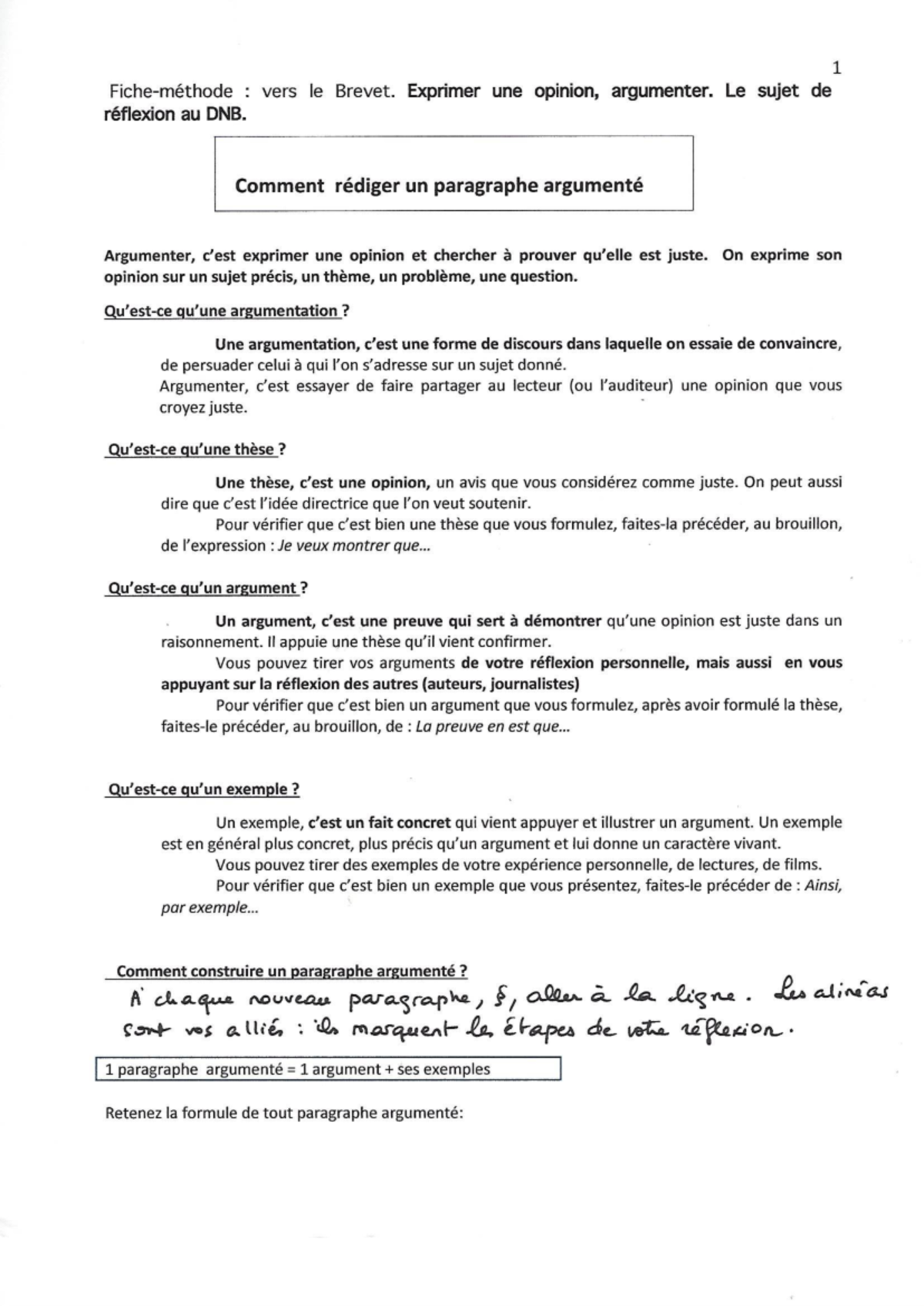 Page 1 Comment rédiger un paragraphe argumenté 1 - 1 : vers le Brevet ...