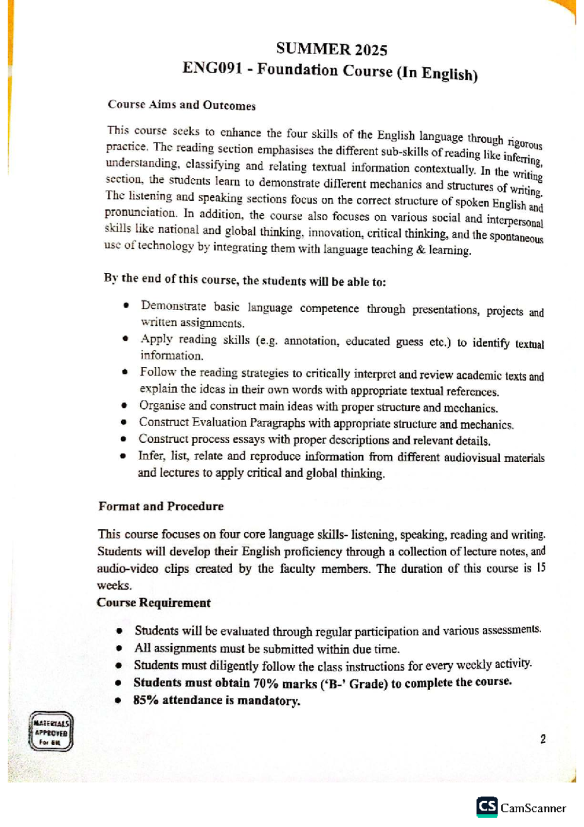 ENGO091 Summer 2025 Foundation Course Overview and Outcomes - Studocu